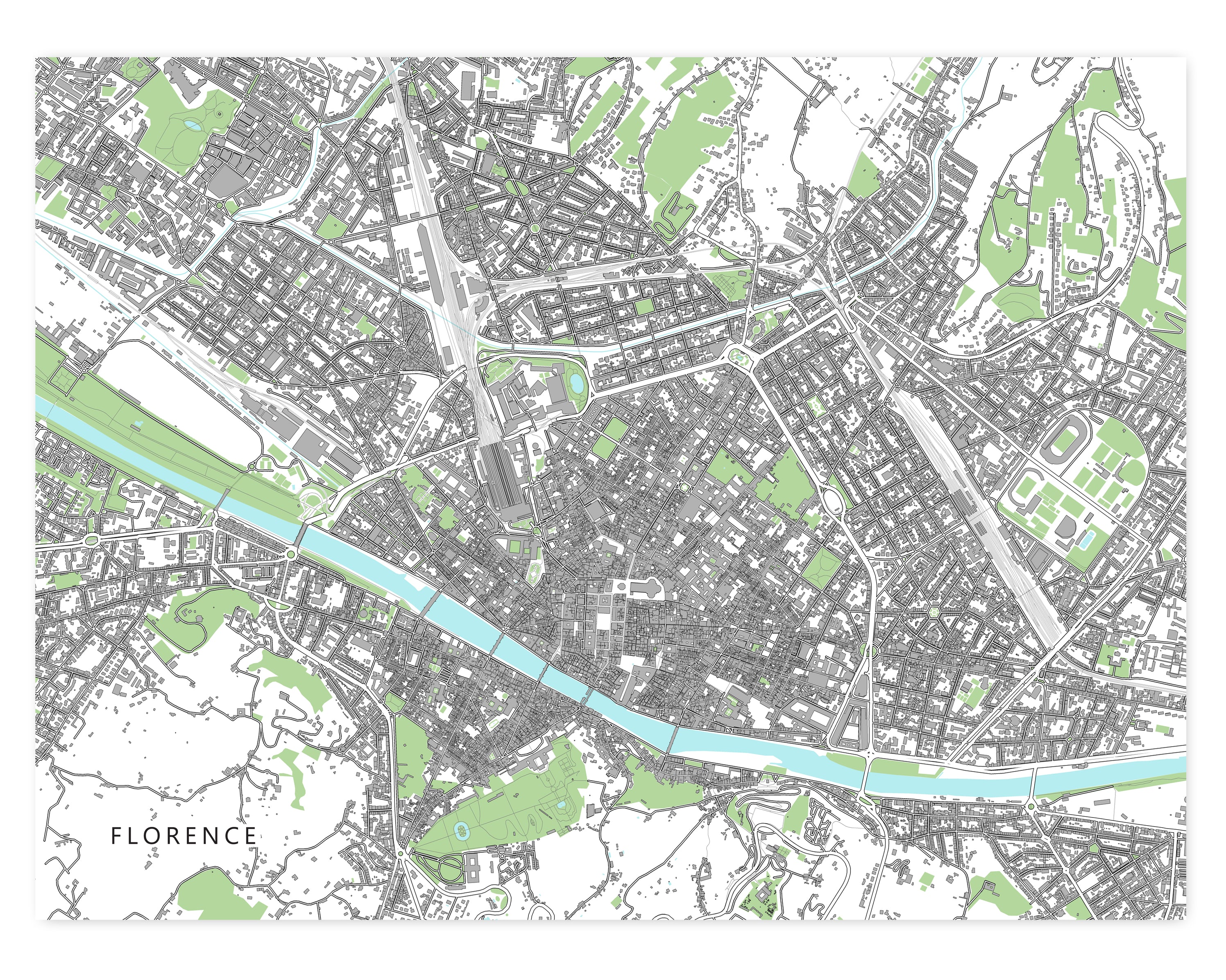 Florence Italy City Street Map Print Poster with Buildings, Firenze ...