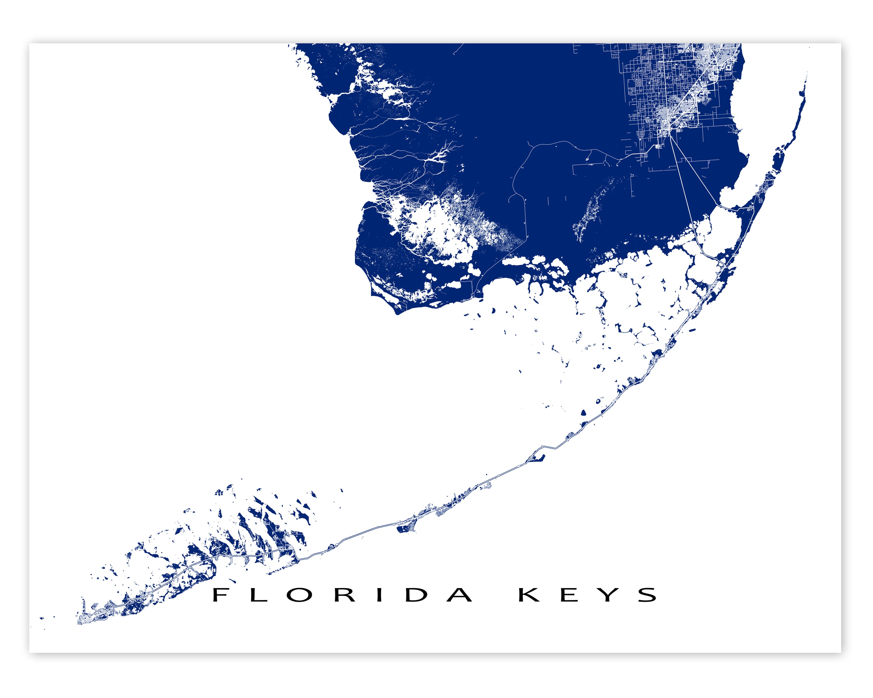 Florida Keys Wall Art Map Print Poster, Key West Largo, USA City Town ...