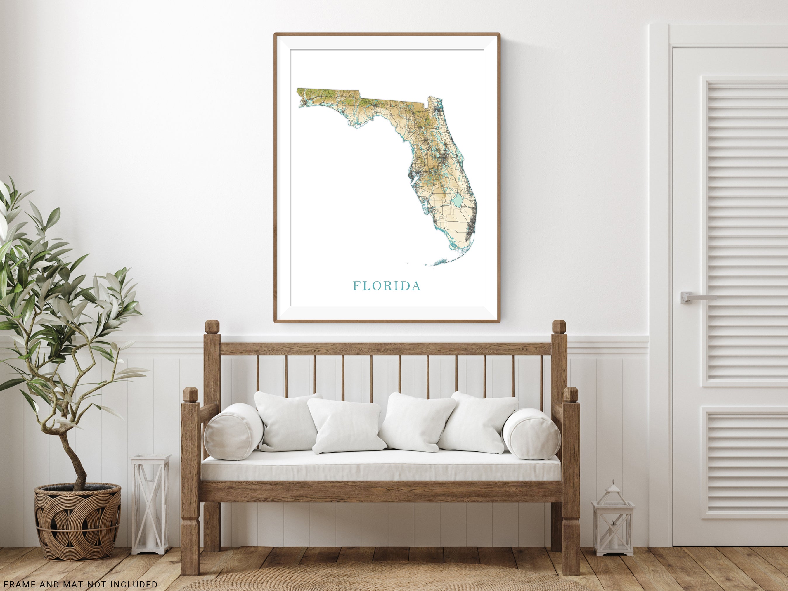 Florida State Map Print Poster, Topographic Wall Decor Landscape Art T ...