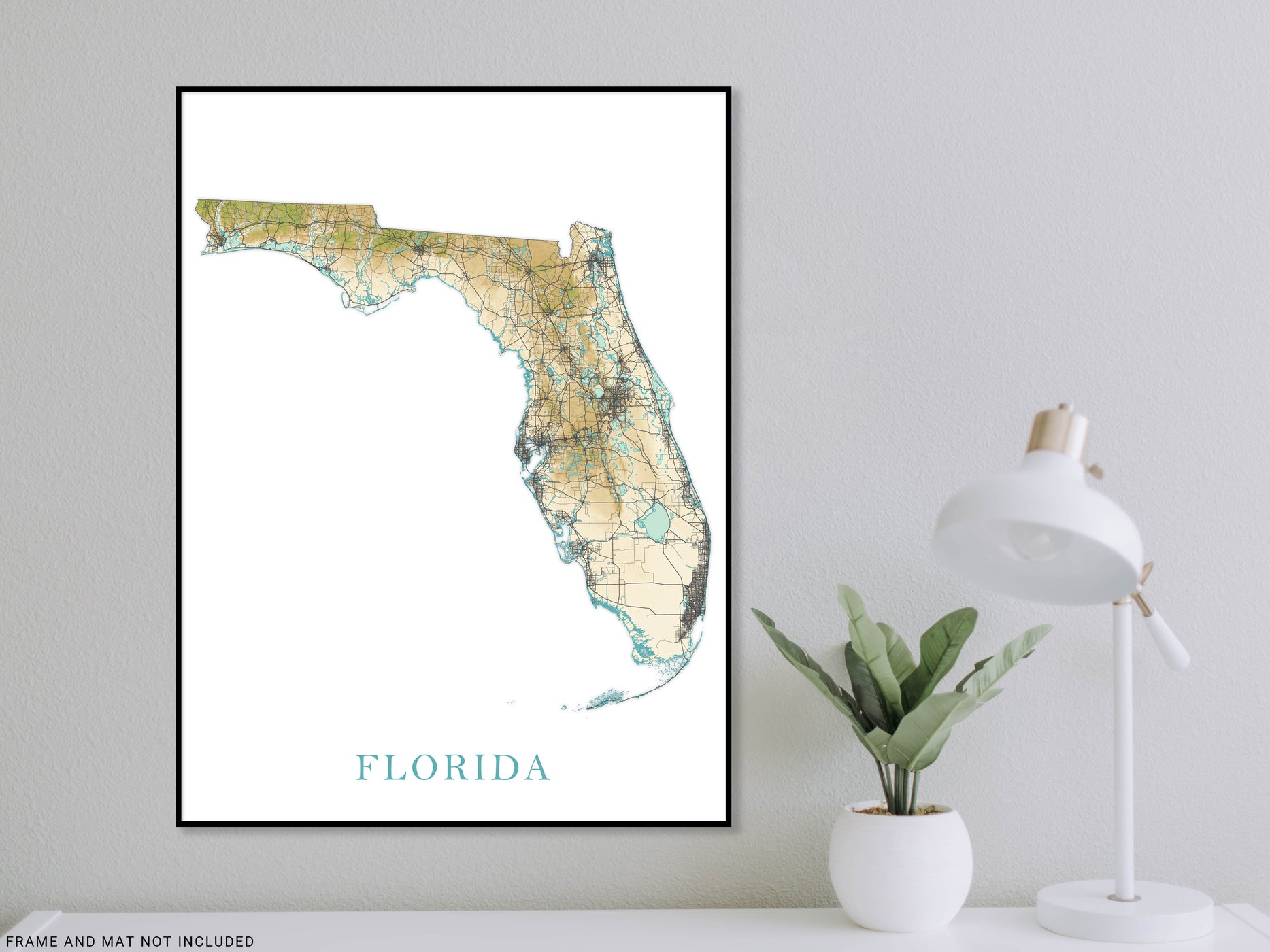 Florida State Map Print Poster, Topographic Wall Decor Landscape Art T ...