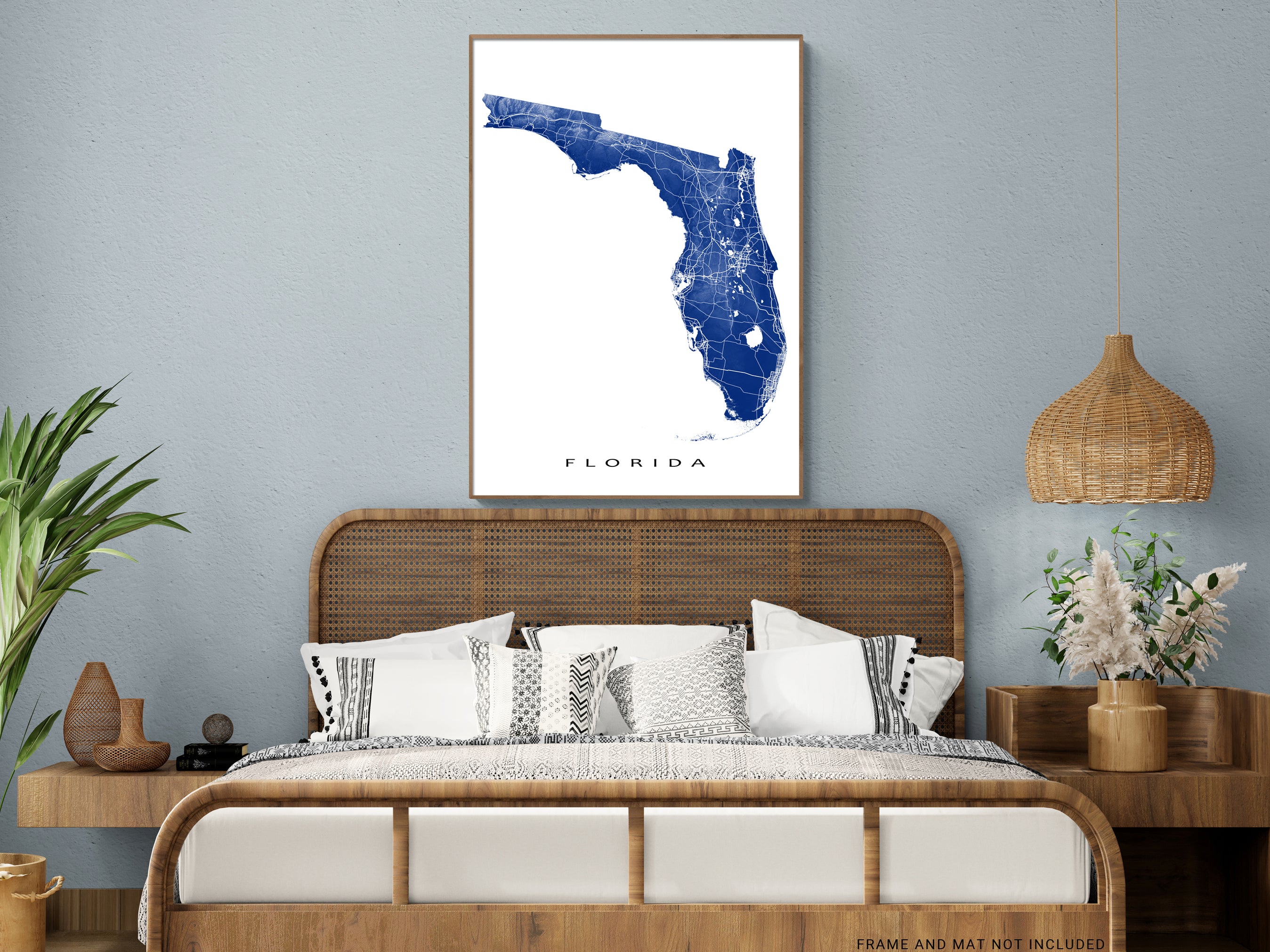 Florida Map Print Poster, FL State Wall Art Prints and Road Maps, Miam ...