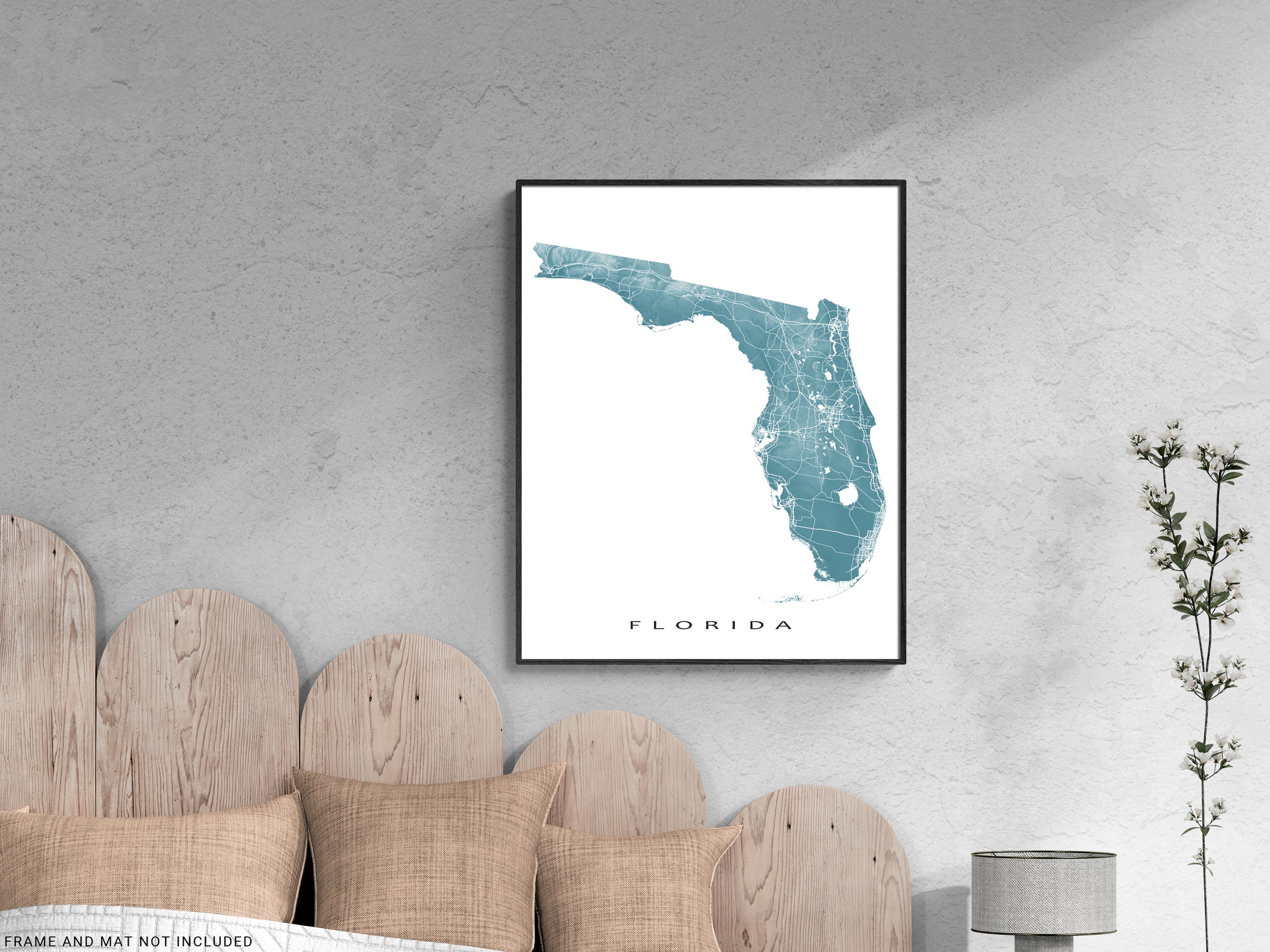 Florida Map Print Poster, FL State Wall Art Prints and Road Maps, Miam ...