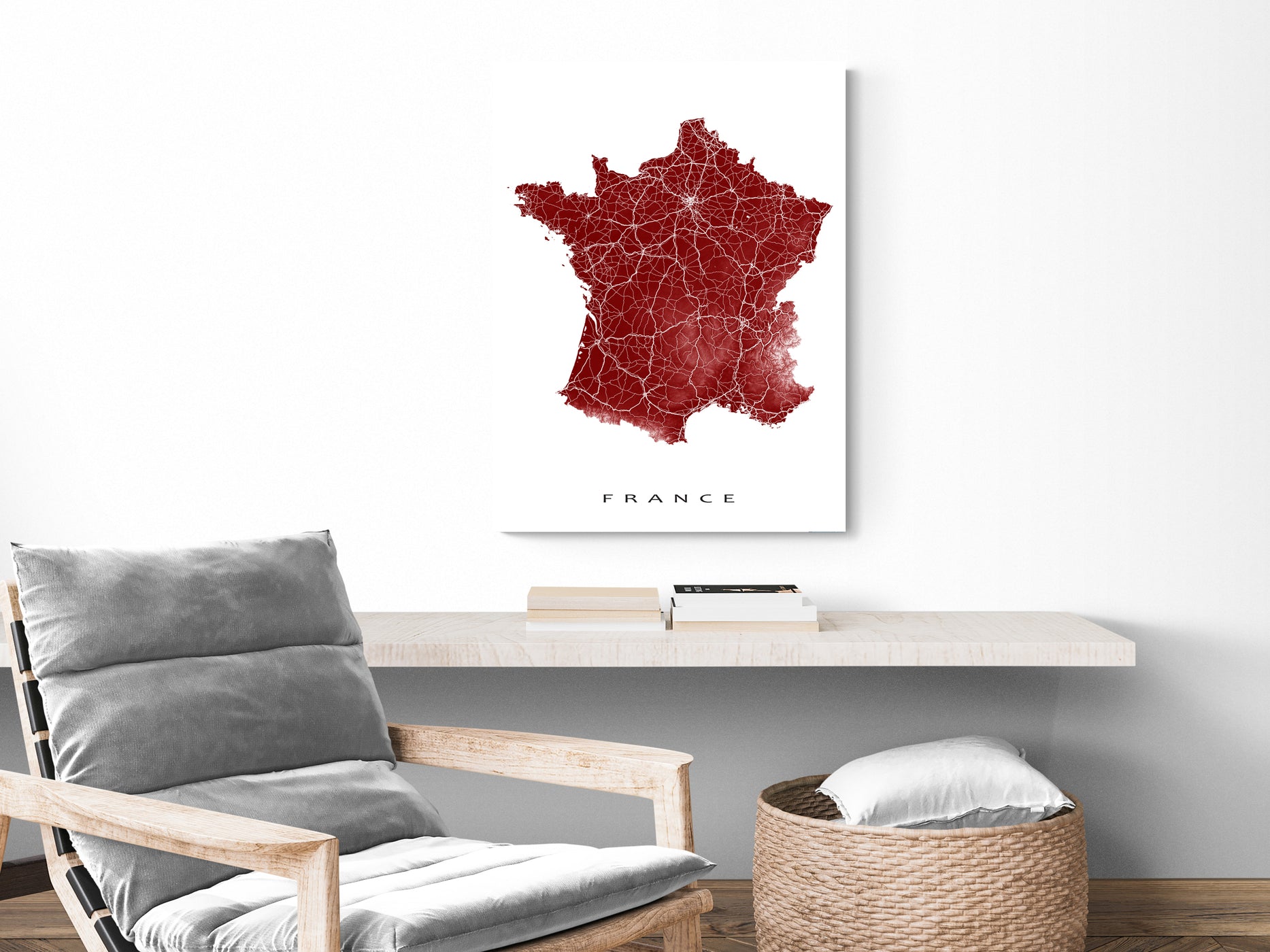 France Map Wall Art Print Poster, Topographic France Country Road Maps ...