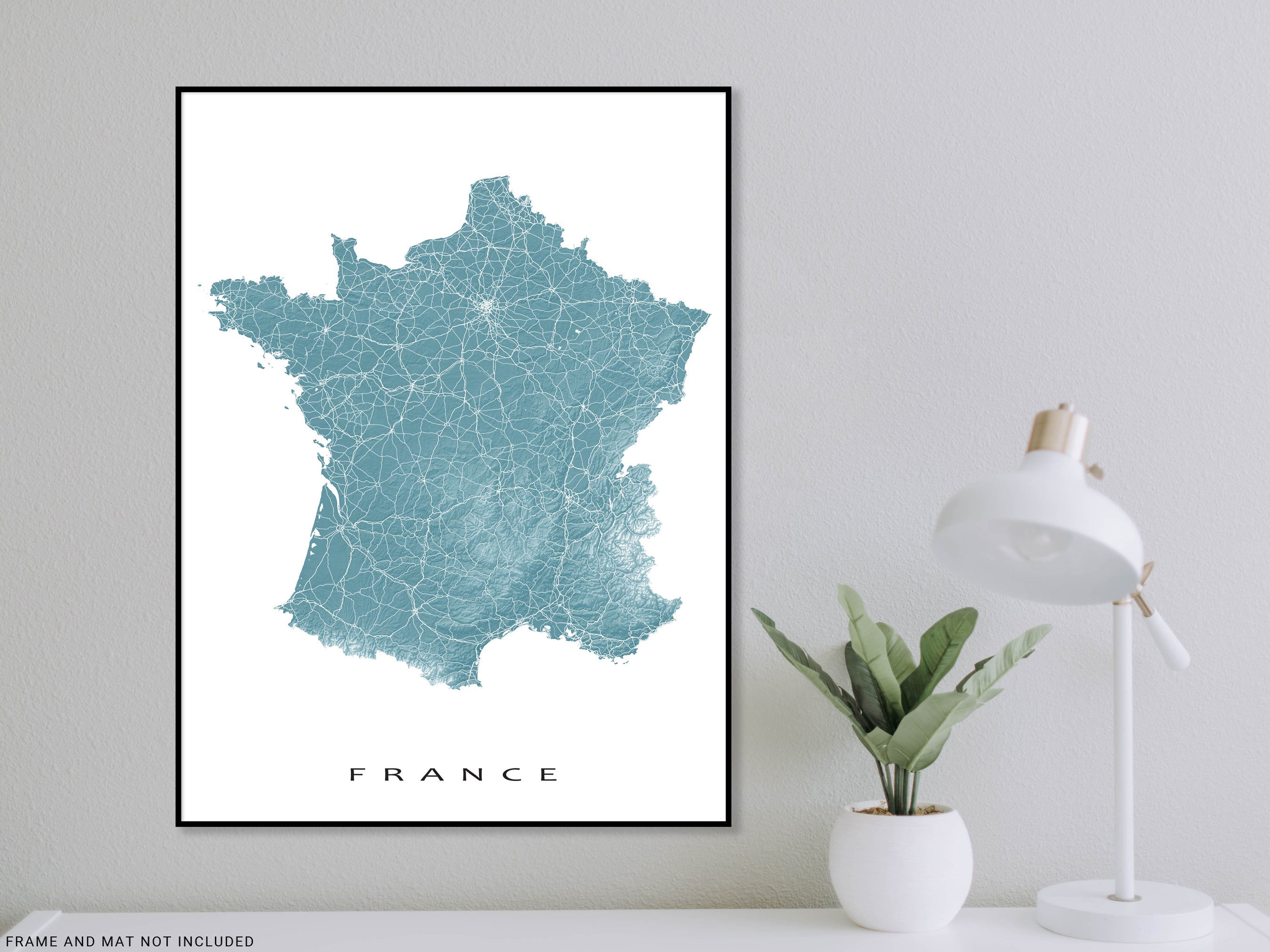 France Map Wall Art Print Poster, Topographic France Country Road Maps ...