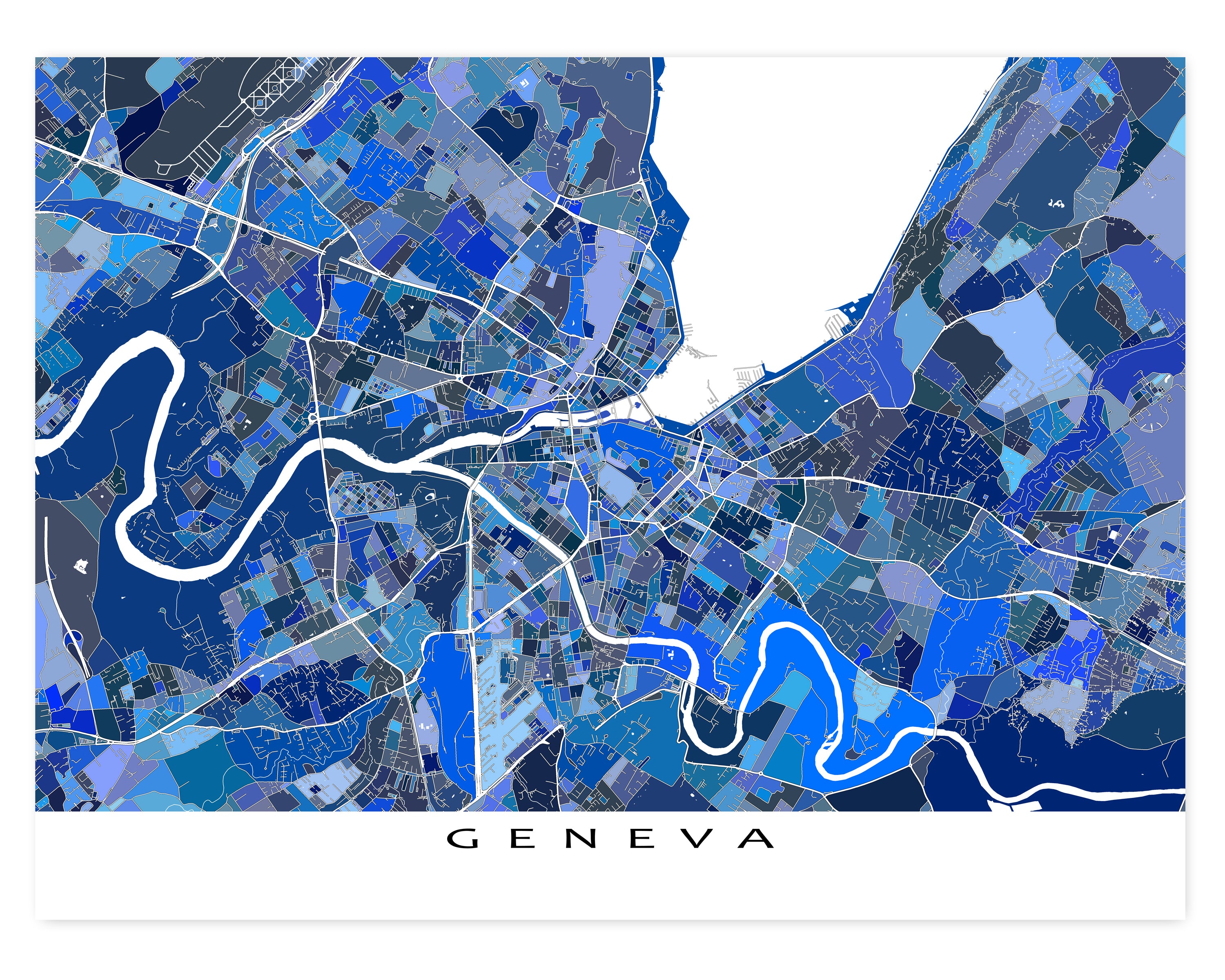 Geneva Map Modern City Map Of Geneva, Switzerland: Jet D'Eau, Palais