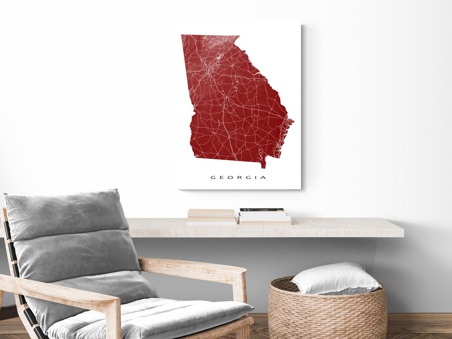 Georgia State Map Wall Art Print Poster, Topographic GA State Road Map ...