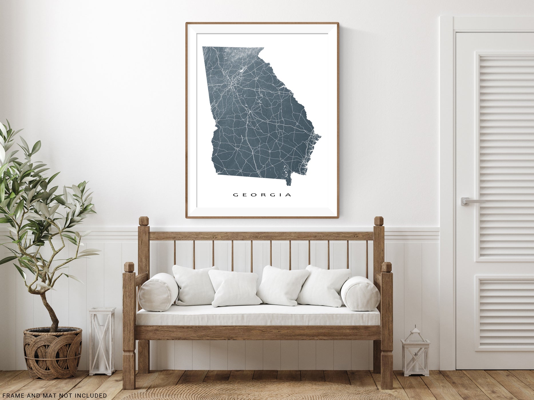 Georgia State Map Wall Art Print Poster, Topographic GA State Road Map ...