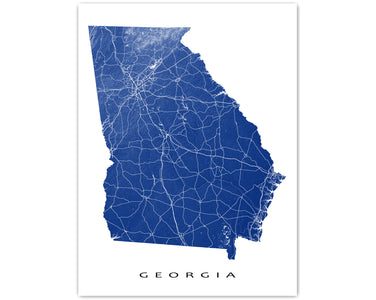 Georgia State Map Wall Art Print Poster, Topographic GA State Road Map ...