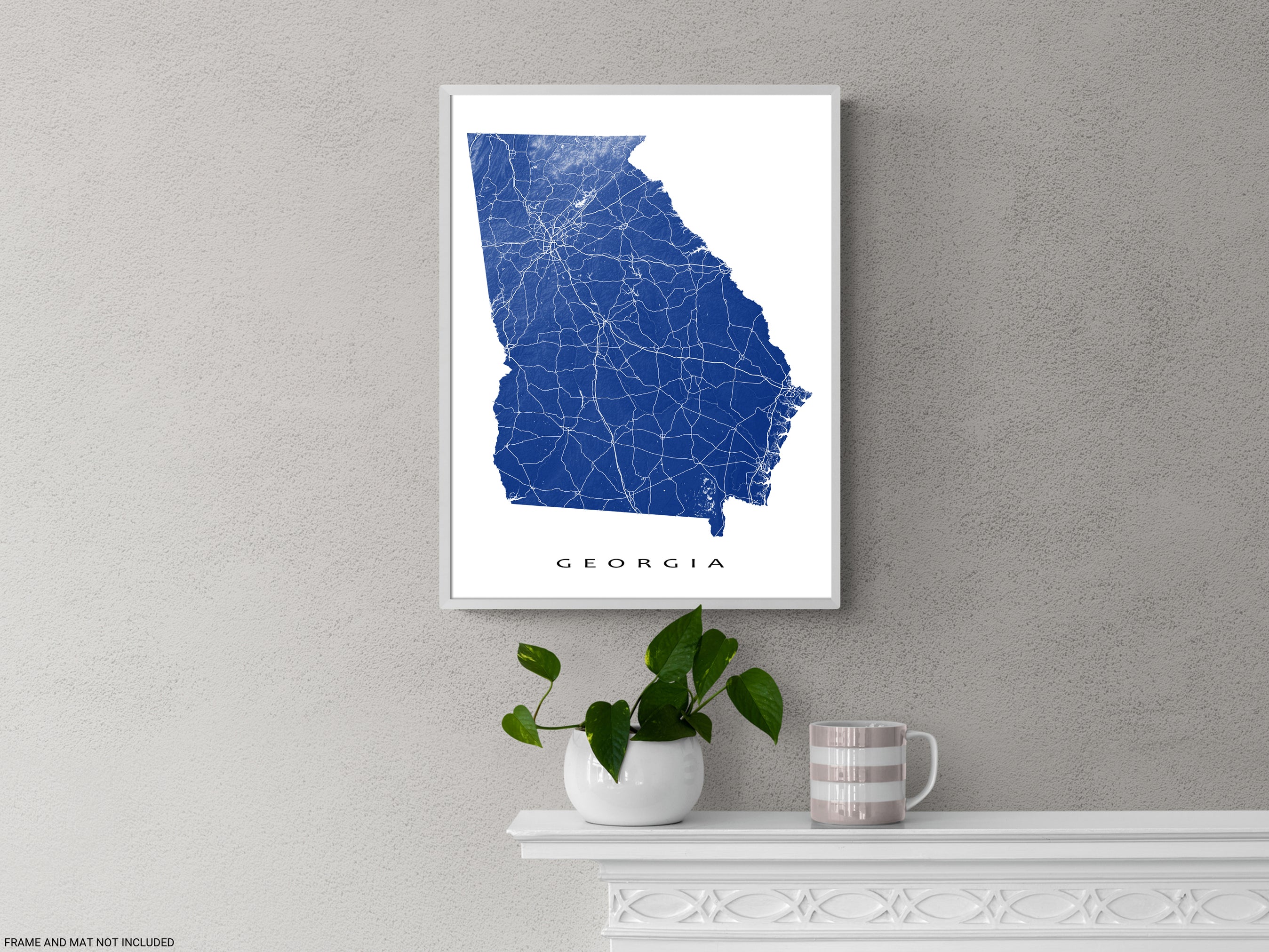 Georgia State Map Wall Art Print Poster, Topographic GA State Road Map ...