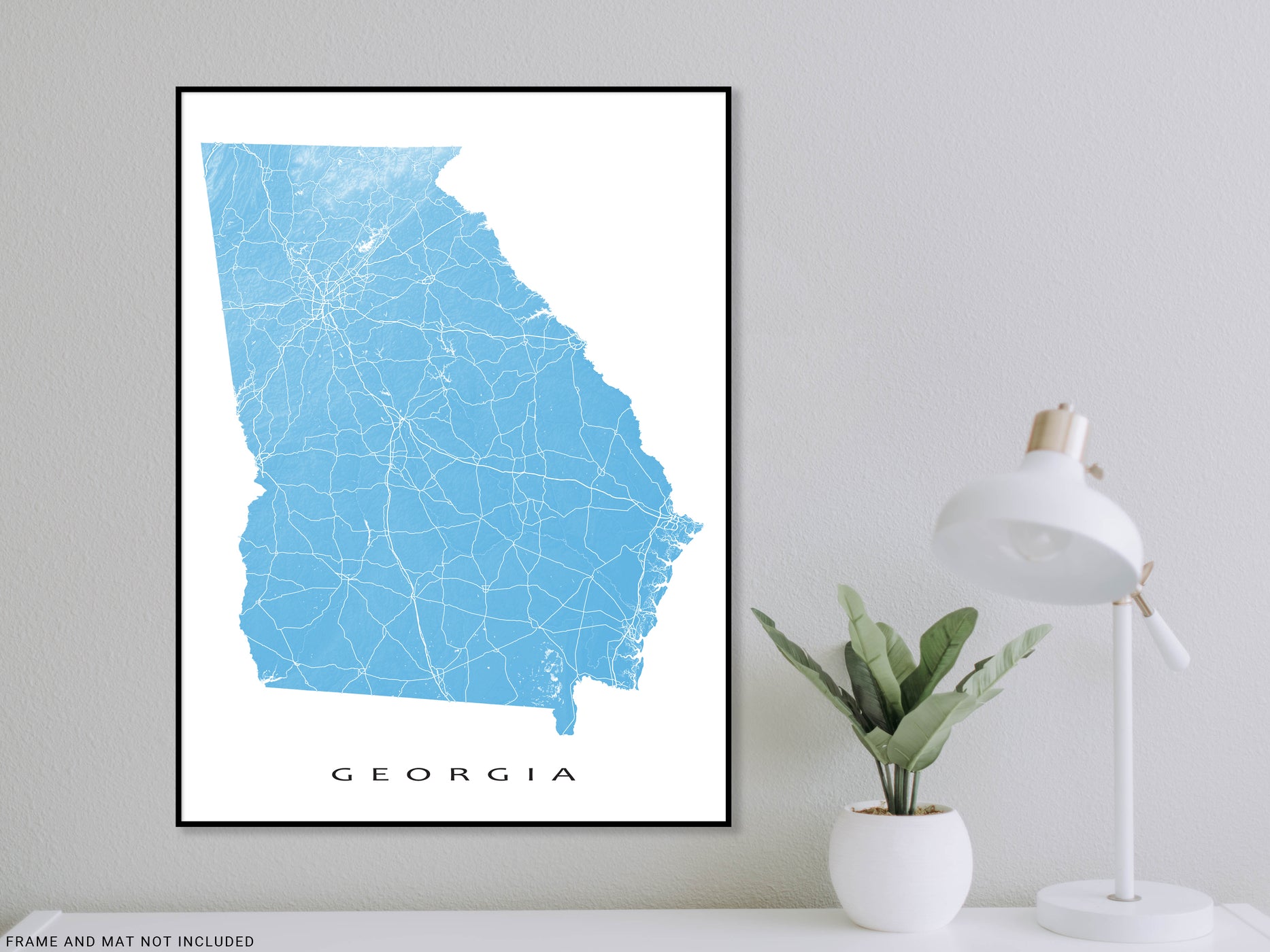 Georgia State Map Wall Art Print Poster, Topographic GA State Road Map ...