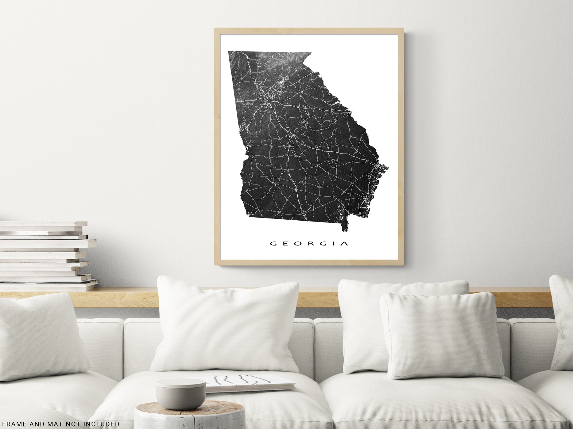 Georgia State Map Wall Art Print Poster, Topographic GA State Road Map ...