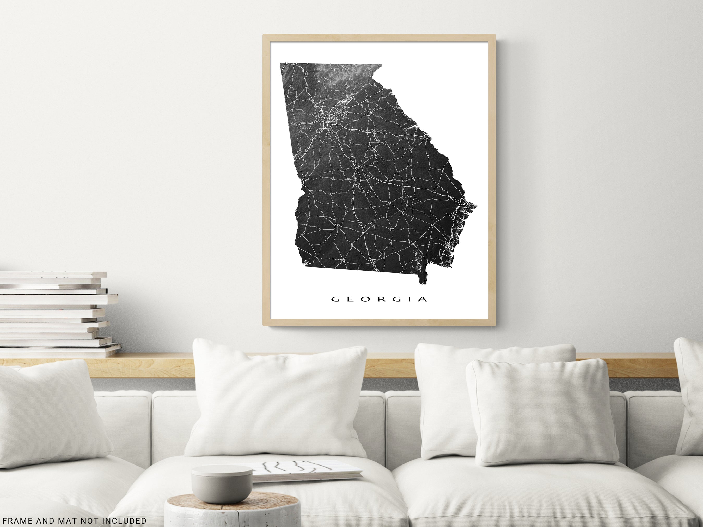 Georgia State Map Wall Art Print Poster, Topographic GA State Road Map ...