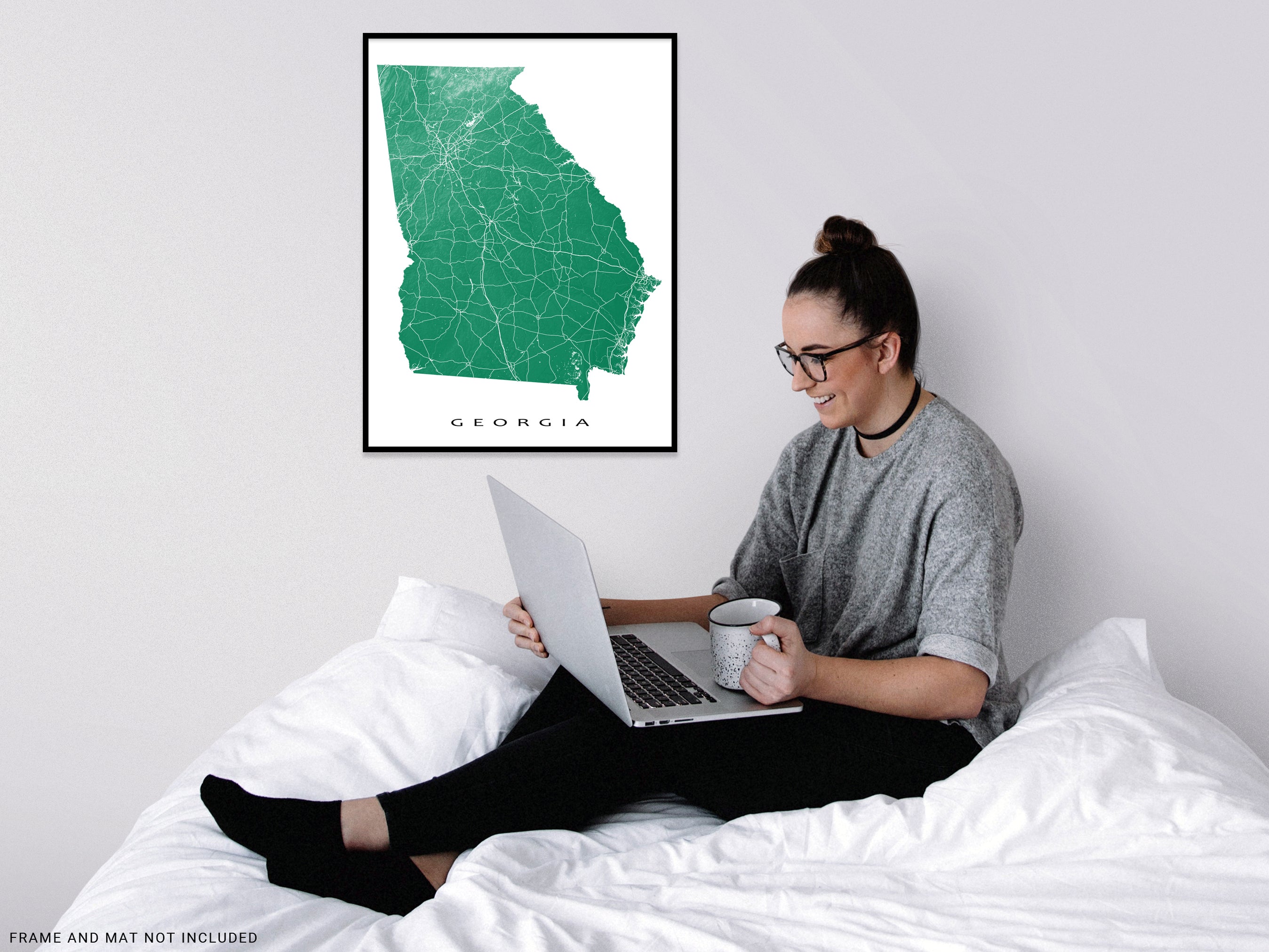 Georgia State Map Wall Art Print Poster, Topographic GA State Road Map ...