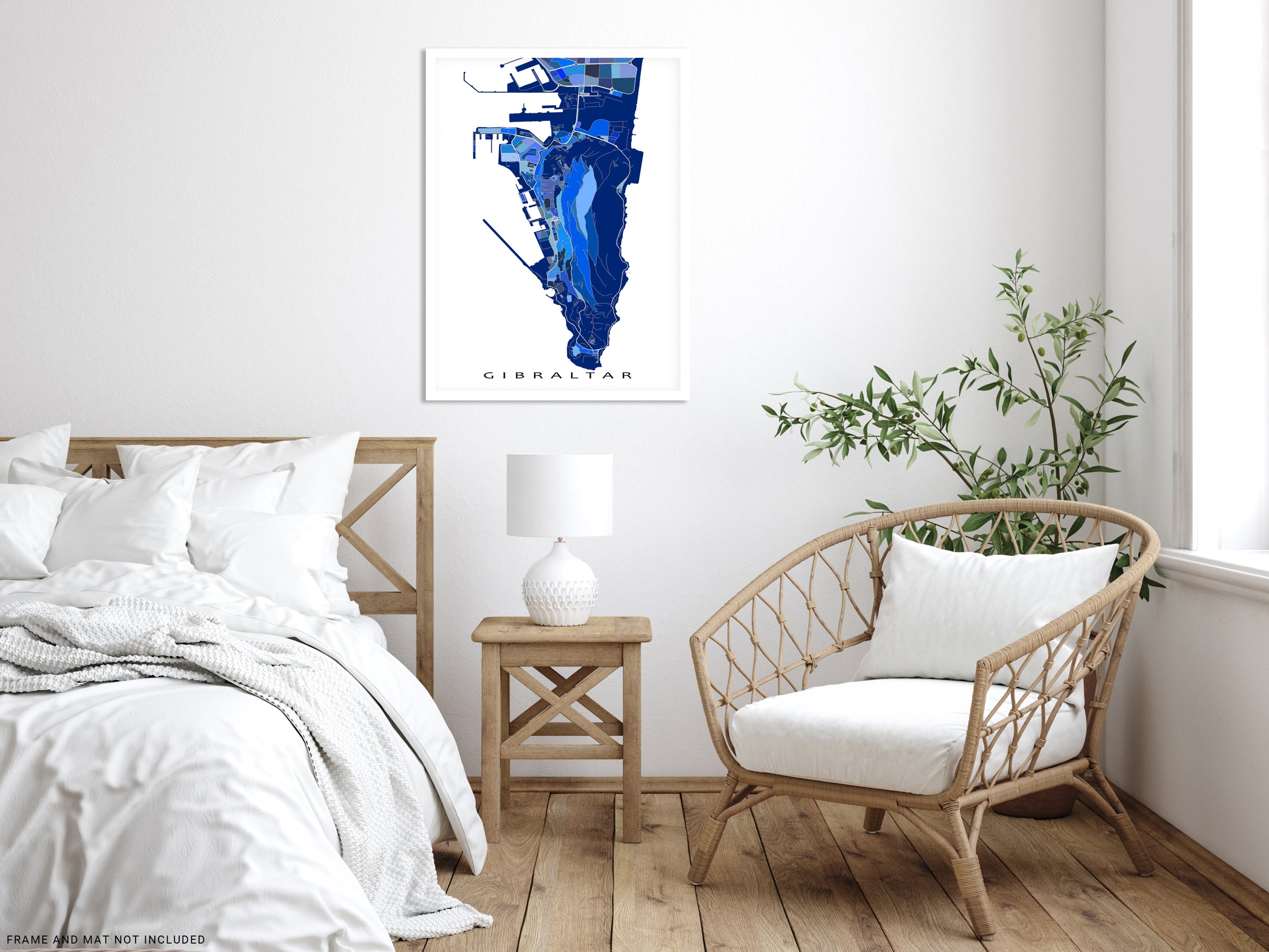 Gibraltar City Street Map Wall Art Print Poster with Blue Geometric De ...