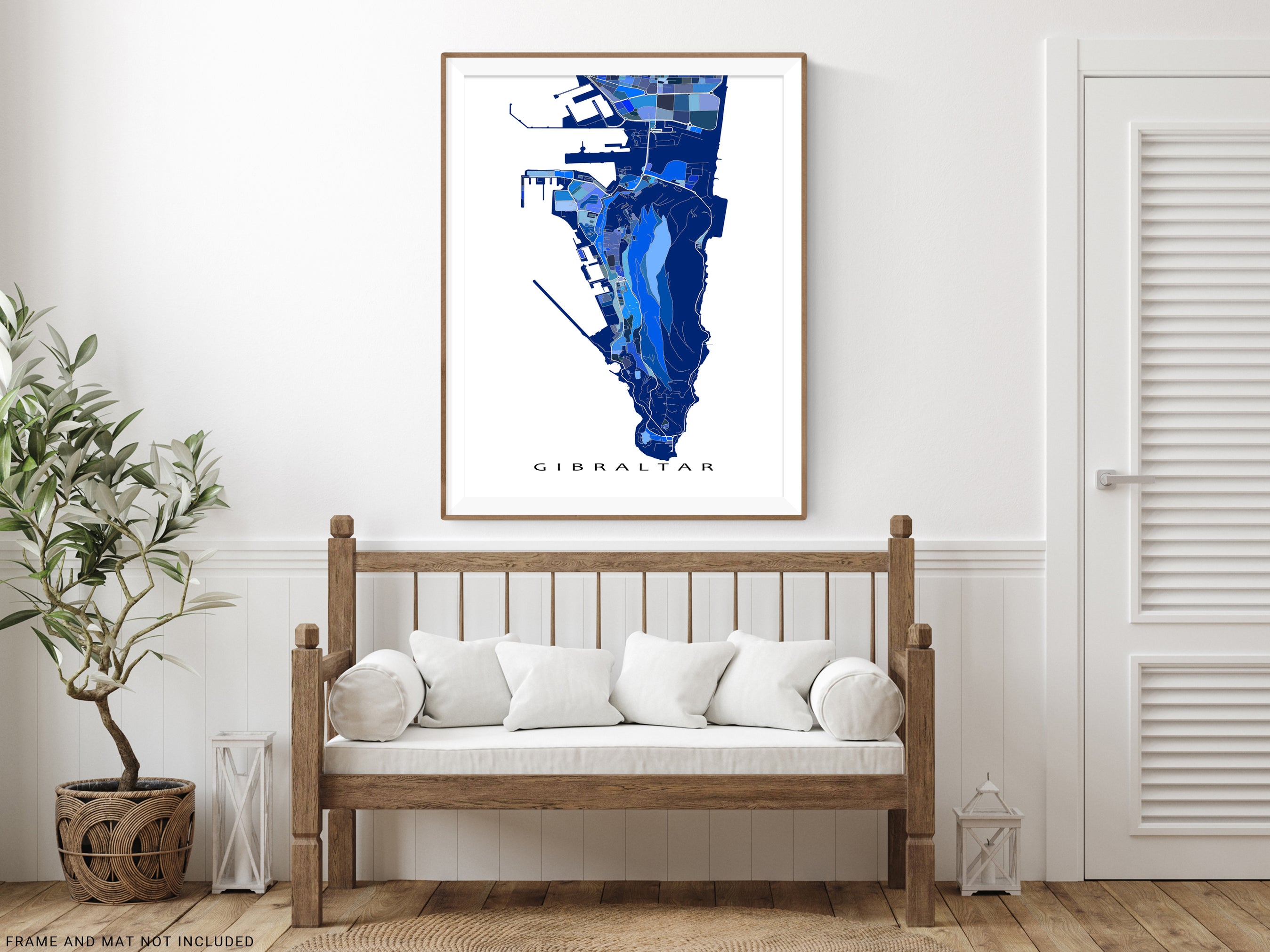 Gibraltar City Street Map Wall Art Print Poster with Blue Geometric De ...