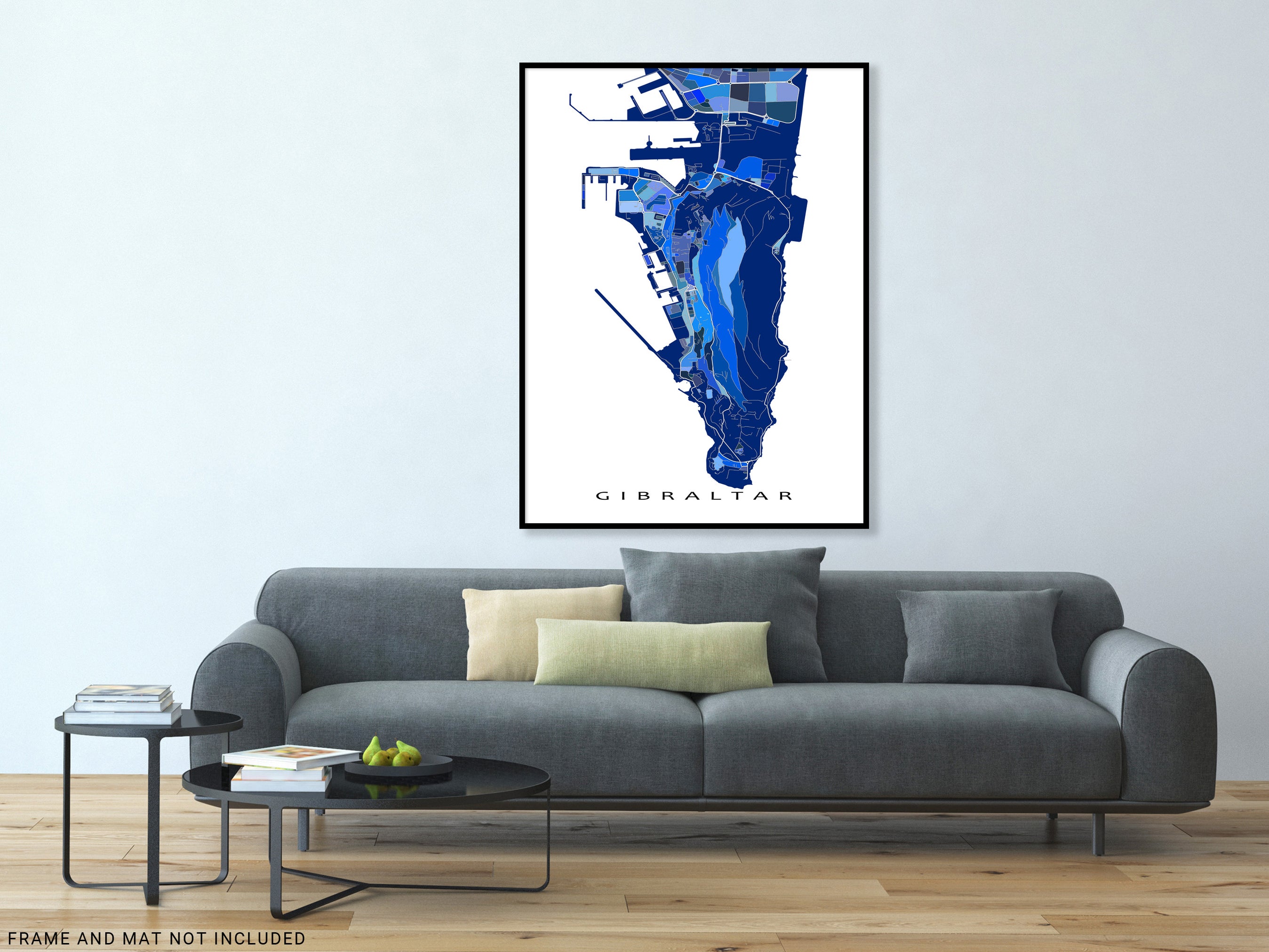 Gibraltar City Street Map Wall Art Print Poster with Blue Geometric De ...