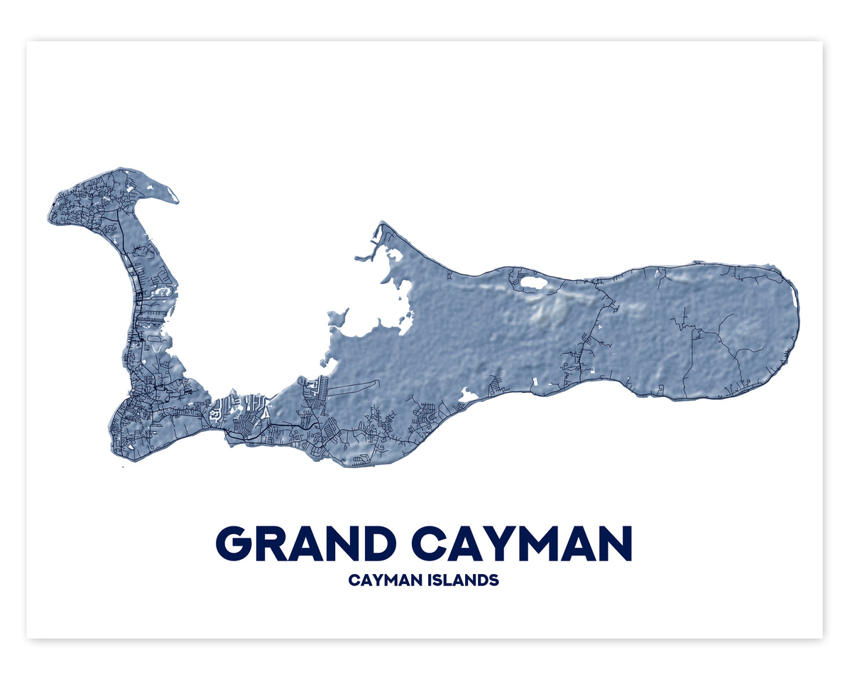 Grand Cayman Cayman Islands Map Wall Art Print Poster, Caribbean Islan ...