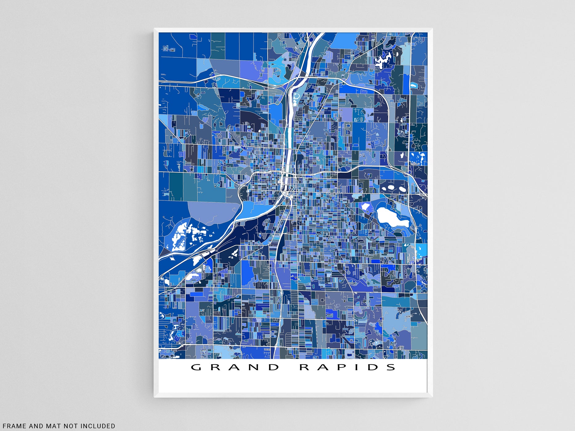Grand Rapids Michigan City Street Map Print Poster with Blue Geometric ...