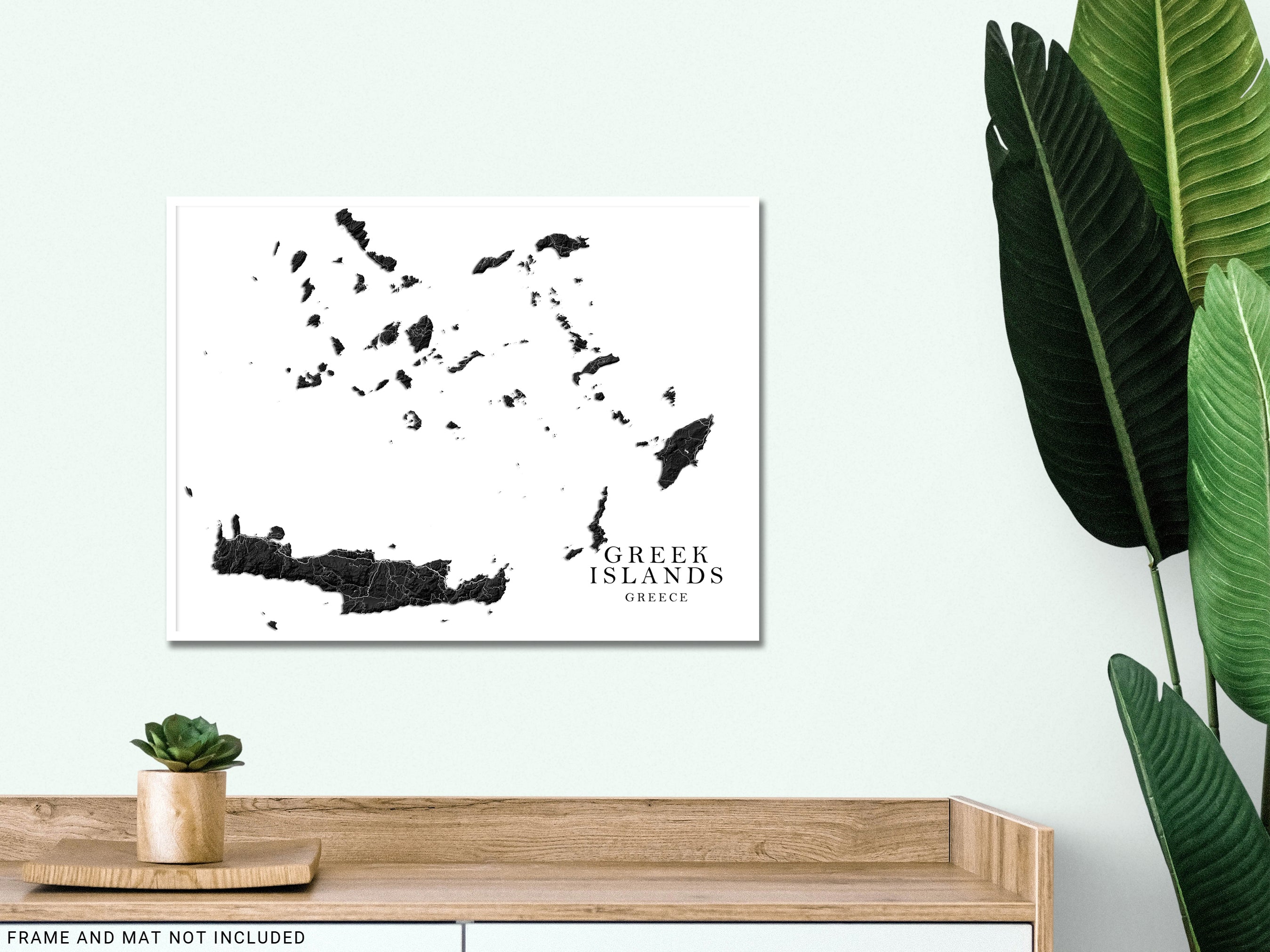 Greek Islands Map Print Poster, Black and White Topographic Greece Isl ...