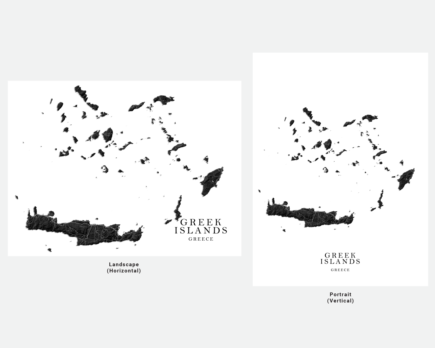 Greek Islands Map Print Poster, Black and White Topographic Greece Isl ...