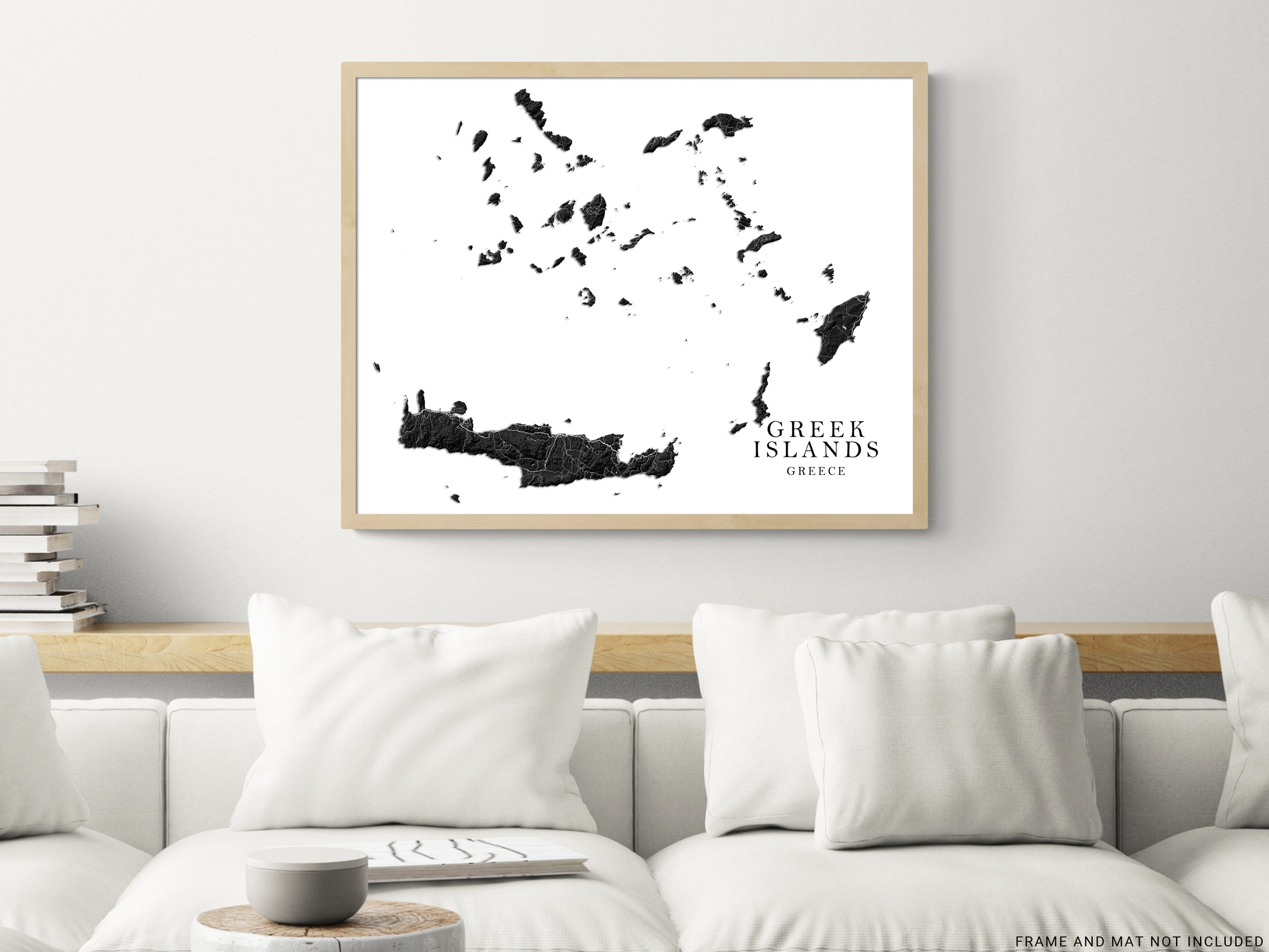 Greek Islands Map Print Poster, Black and White Topographic Greece Isl ...