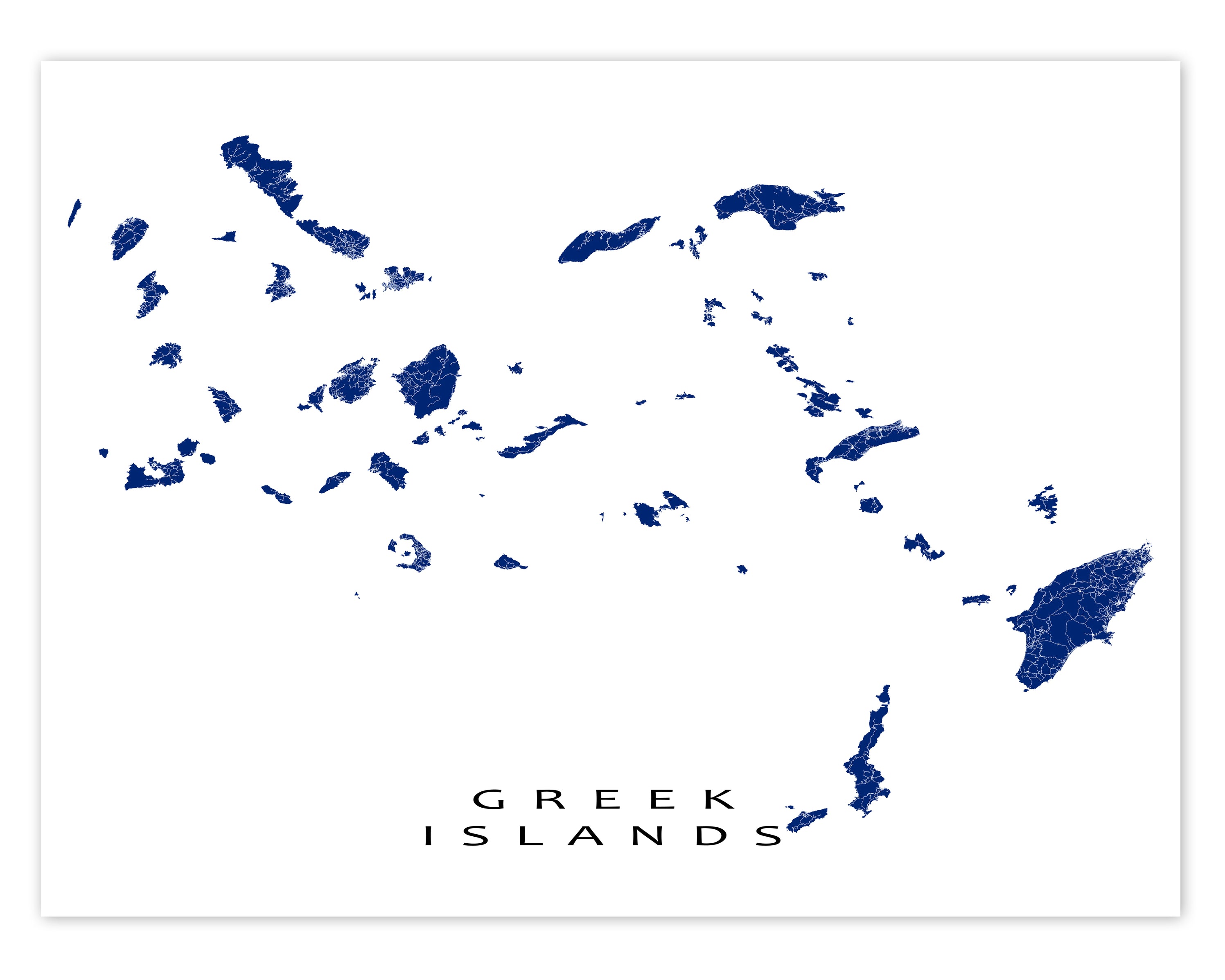 Greek Islands Map Print Poster, Greece Islands Wall Art Road Maps, San ...