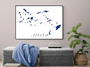 Greek Islands Map Print Poster, Greece Islands Wall Art Road Maps, San ...
