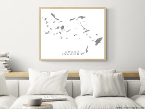 Greek Islands Map Print Poster, Greece Islands Wall Art Road Maps, San ...