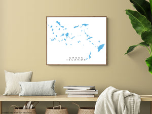 Greek Islands Map Print Poster, Greece Islands Wall Art Road Maps, San ...