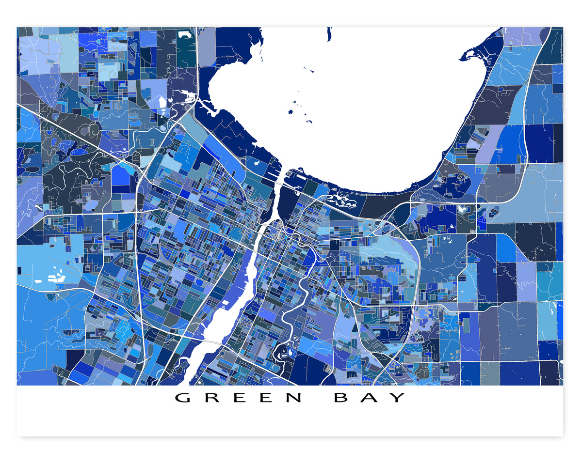 Green Bay Wisconsin City Map Wall Art Print Poster with Blue Geometric ...