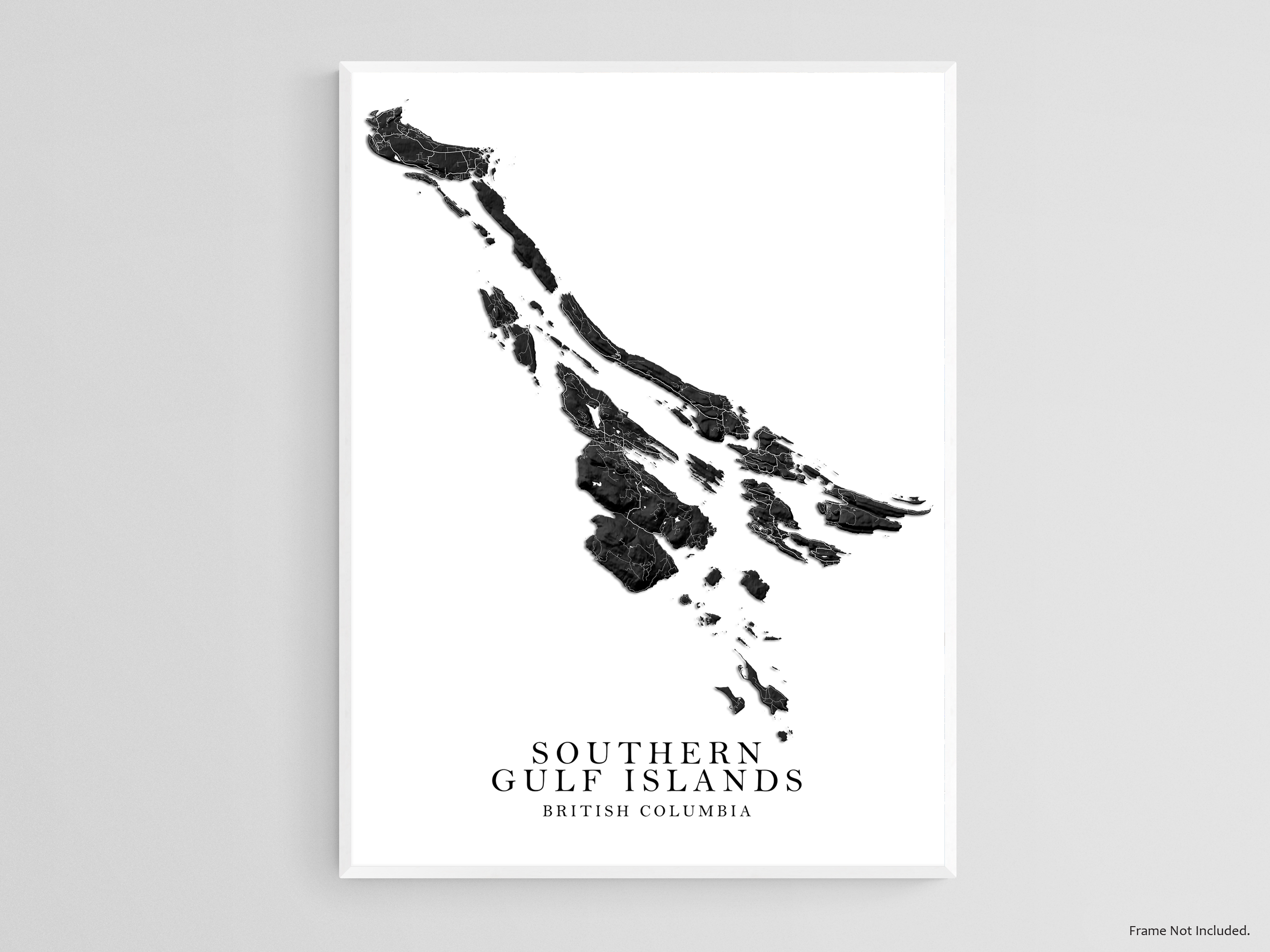 Southern Gulf Islands Map Print Poster, Black and White Topographic BC ...