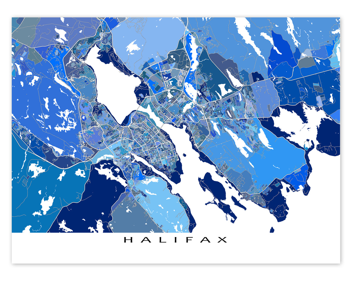 Halifax Nova Scotia Canada Map Print Poster, Blue Geometric NS Road St ...