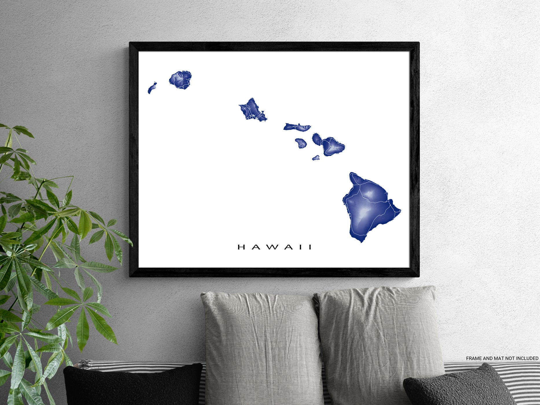 Hawaii Map Wall Art Print Poster, Topographic Hawaiian Islands Road Ma ...