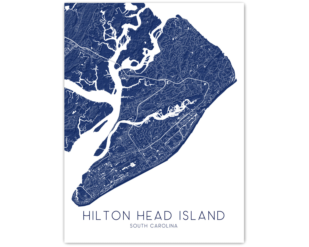 Hilton Head Island South Carolina Road Street Map Wall Art Print Poste ...