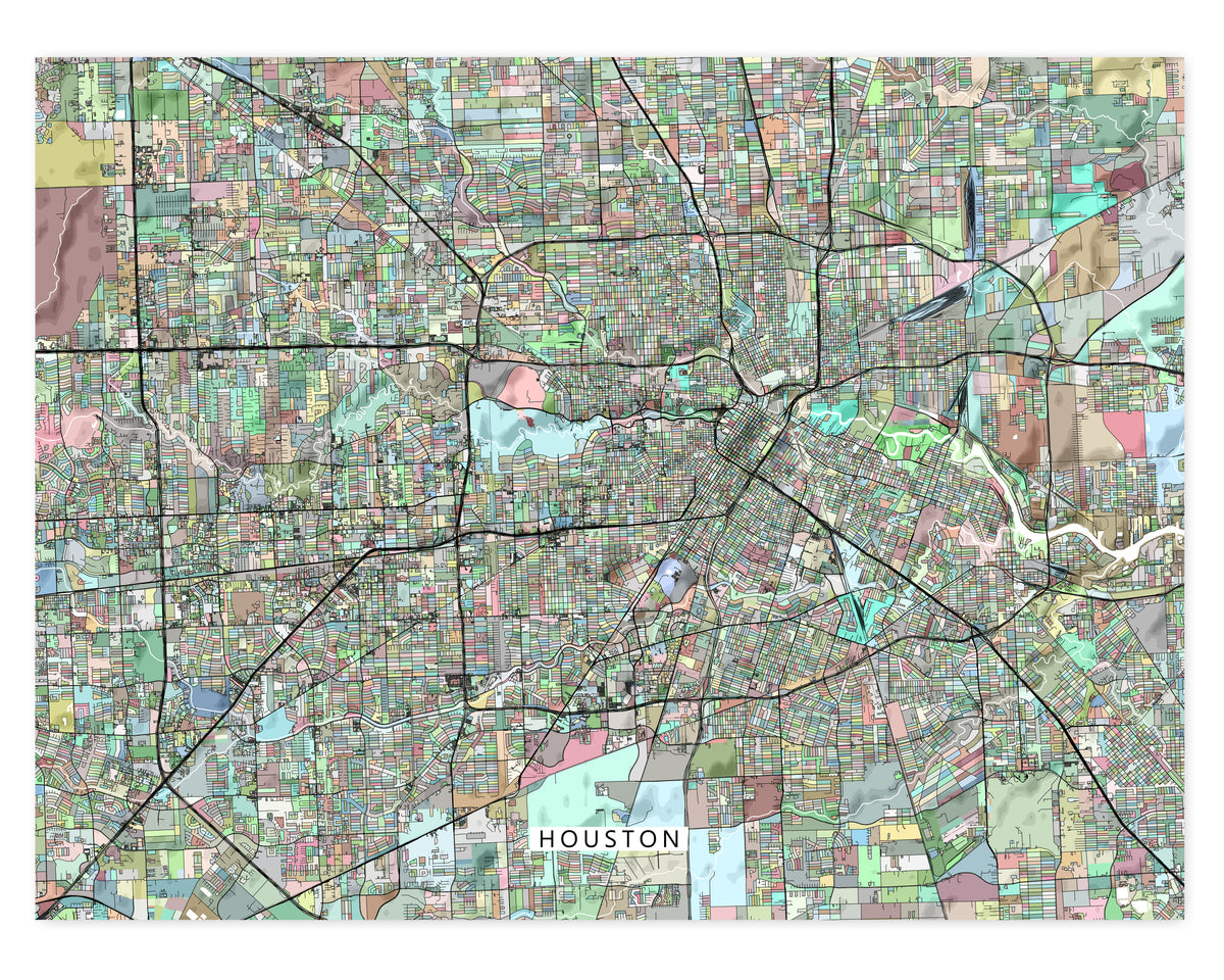 Houston Texas Multicolor Geometric Map Wall Art City Map Print Poster ...