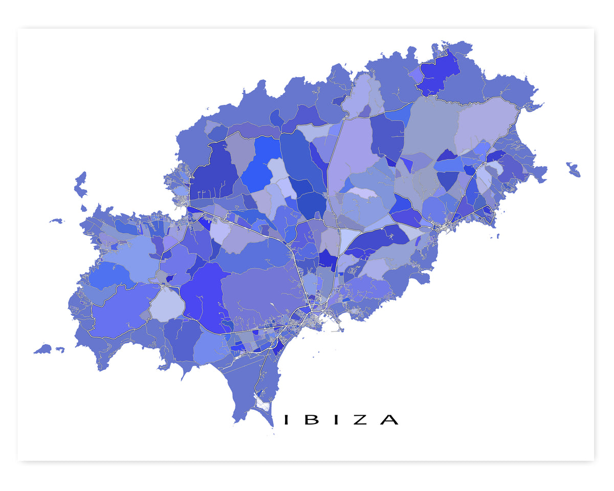 Ibiza Spain Island Map Wall Art Print Poster with Purple Geometric Des ...