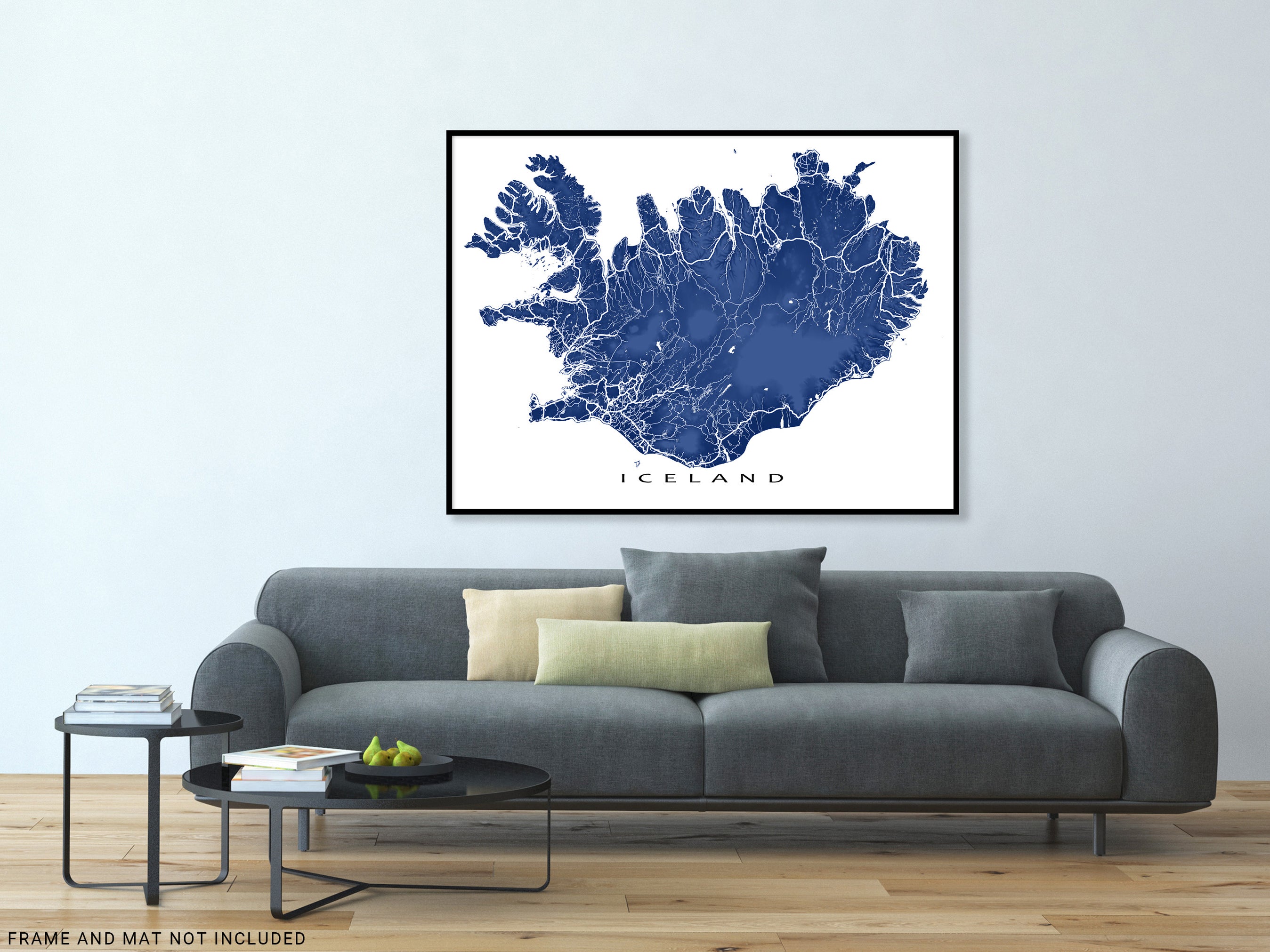 Iceland Map Wall Art Print, Topographic Landscape Iceland Poster Road ...
