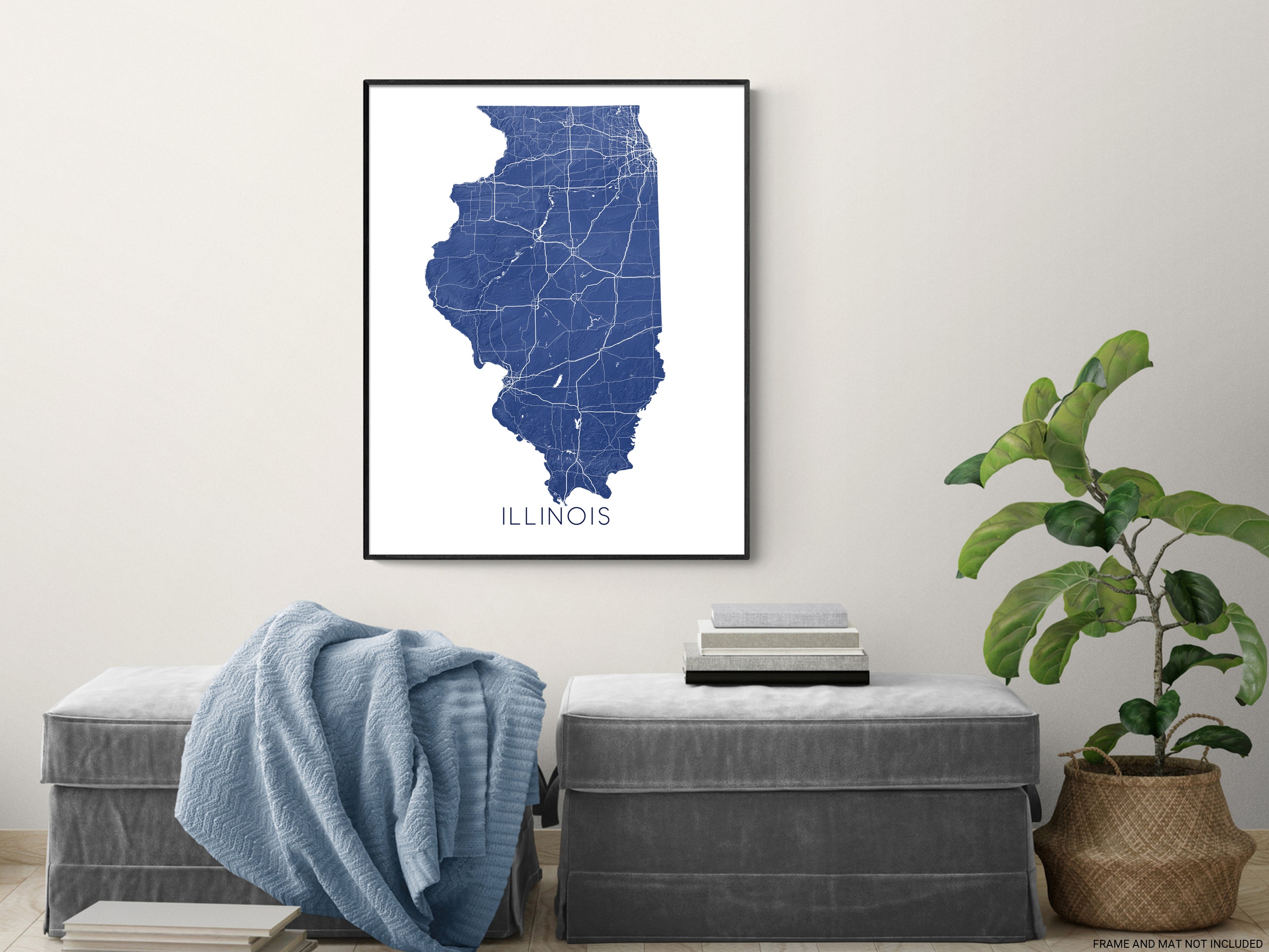 Illinois State Map Print Poster - Topographic Map of Illinois State Wa ...