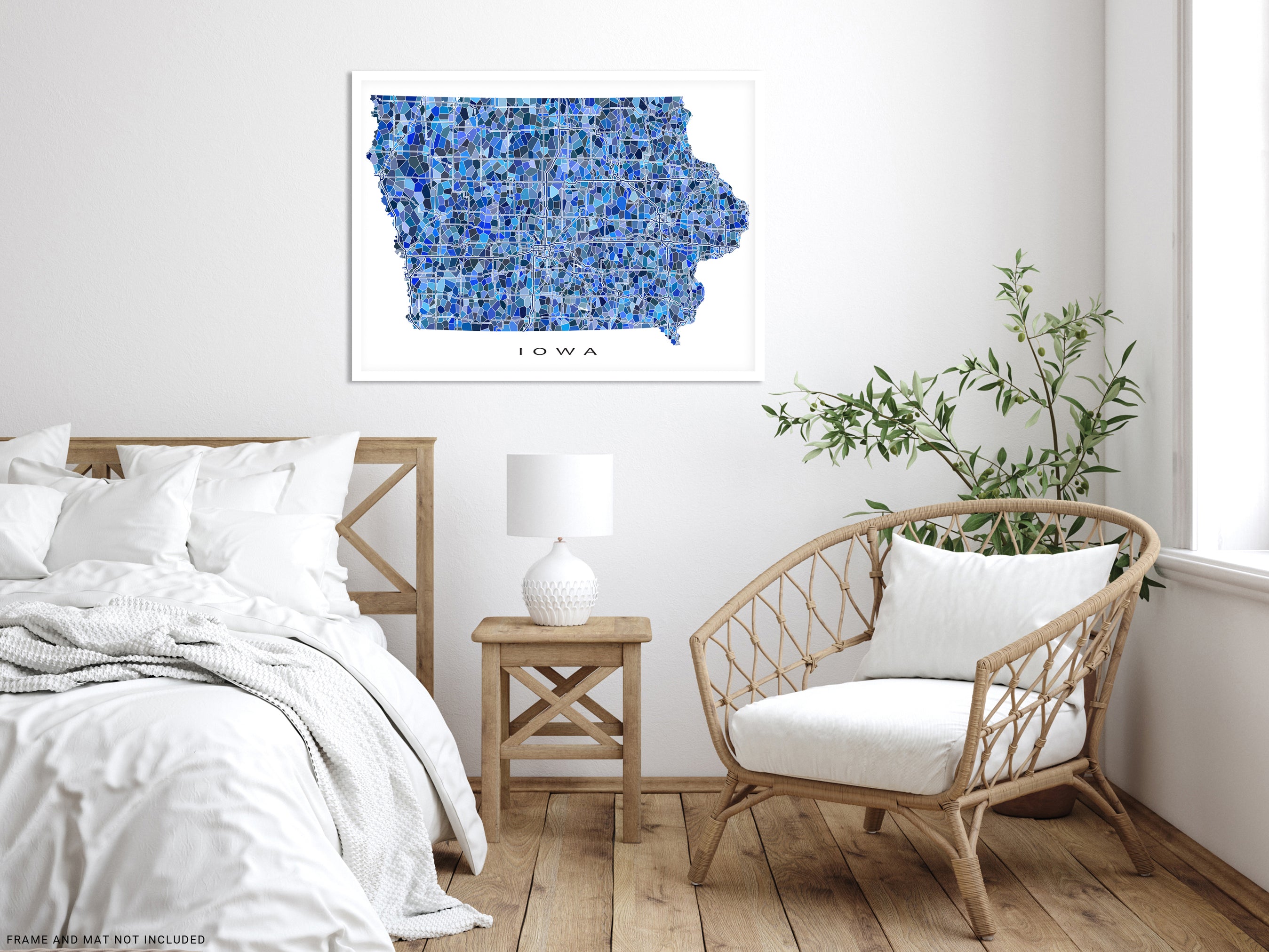 Iowa State Map Wall Art Print Poster with Blue Geometric Design — Maps ...