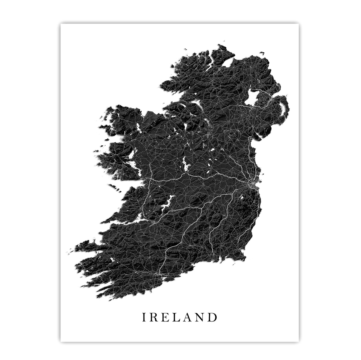 Ireland Road Map Print - Northern & Republic Topographic Poster — Maps ...