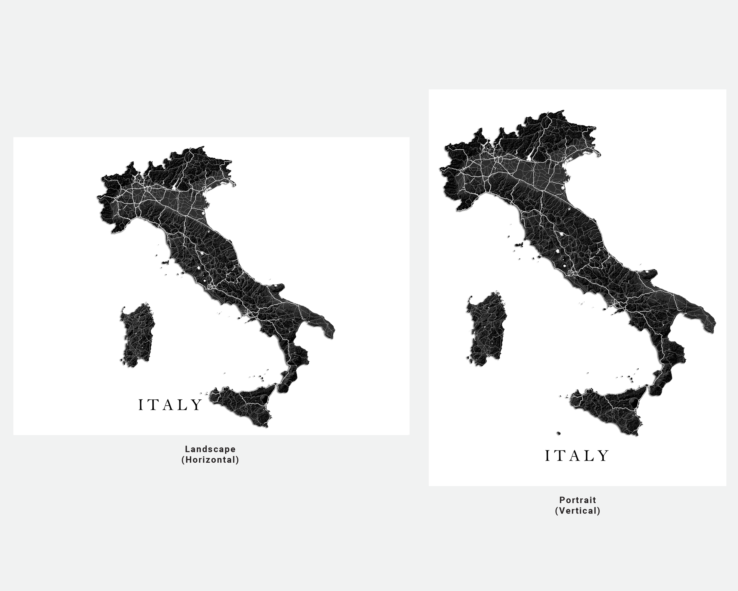 Italy Map Print Poster, Black and White Topographic Italy Country Wall ...