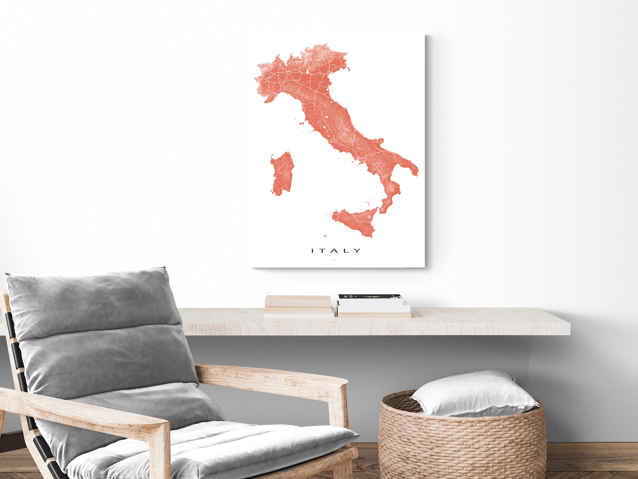 Italy Map Wall Art Print Poster, Topographic Europe Country Road Maps ...
