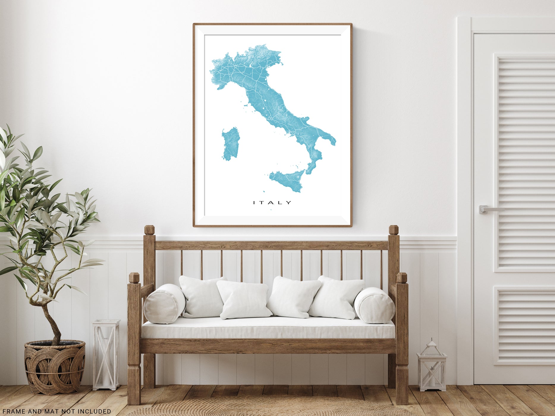 Italy Map Wall Art Print Poster, Topographic Europe Country Road Maps ...