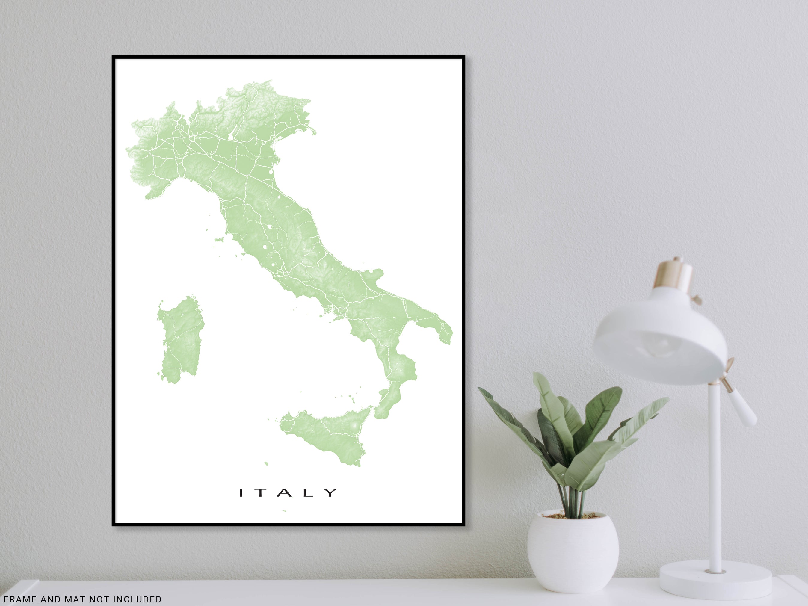 Italy Map Wall Art Print Poster, Topographic Europe Country Road Maps ...