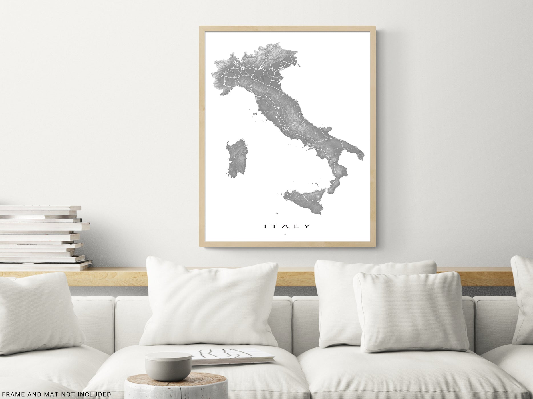 Italy Map Wall Art Print Poster, Topographic Europe Country Road Maps ...