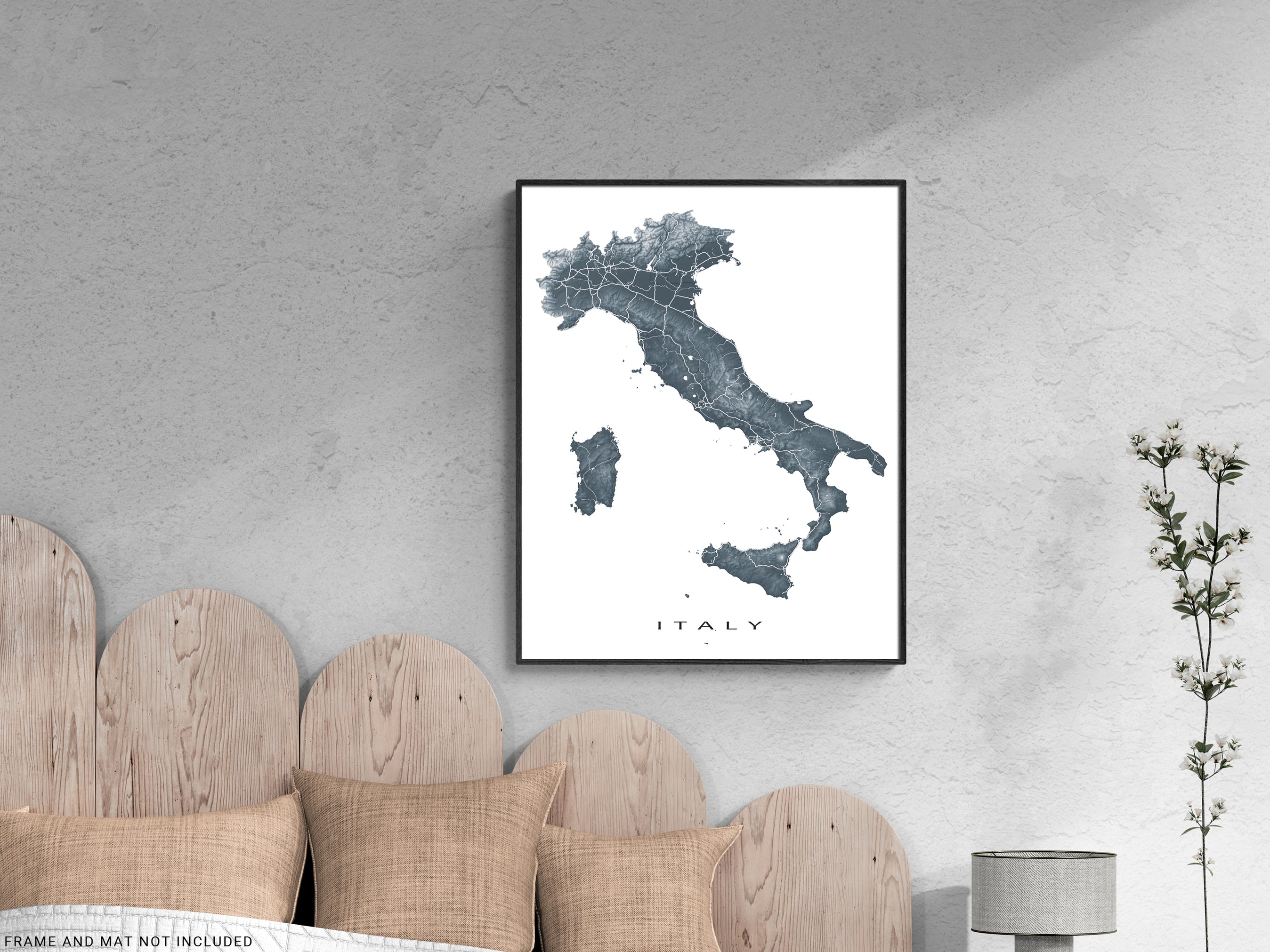 Italy Map Wall Art Print Poster, Topographic Europe Country Road Maps ...