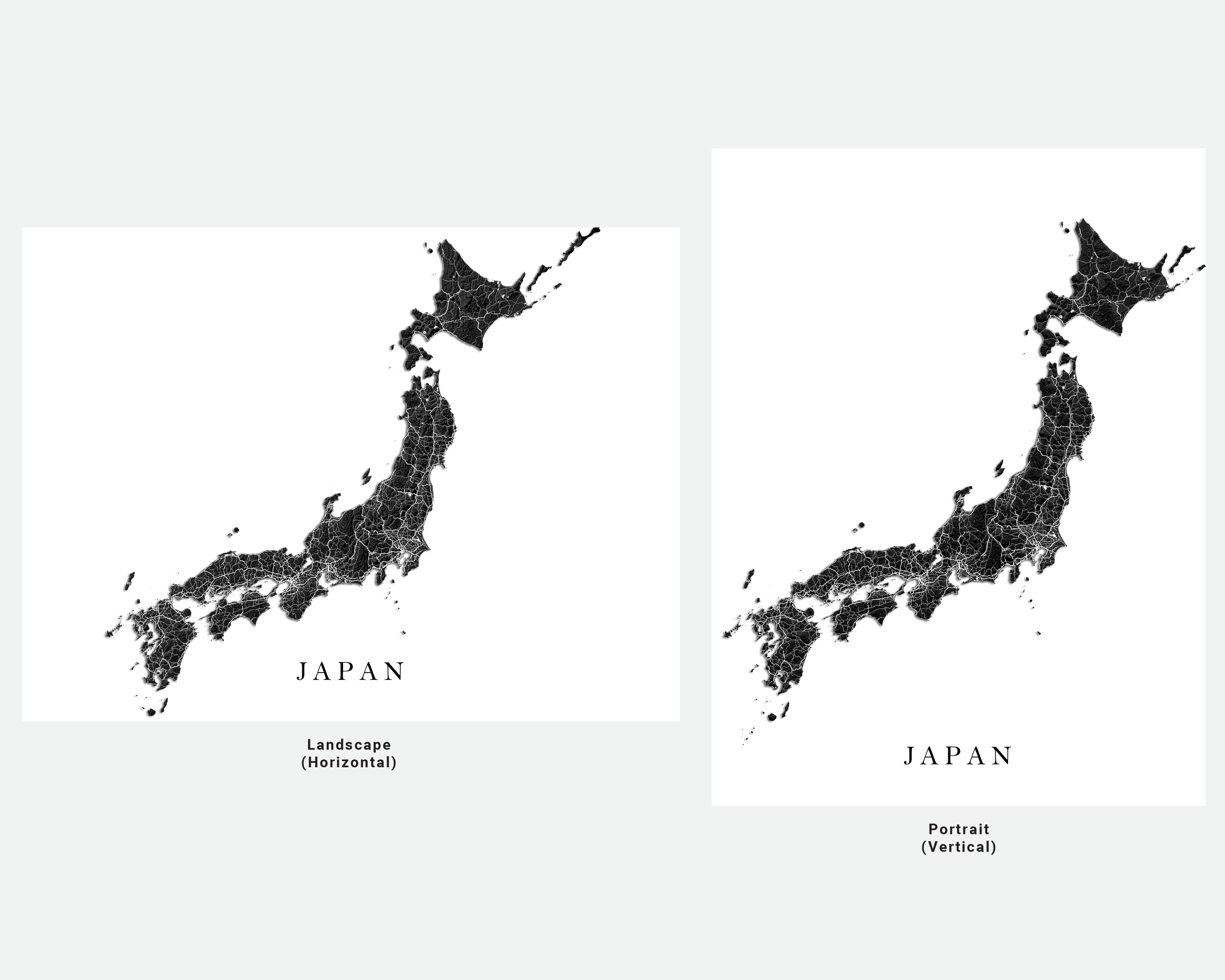Japan Map Wall Art Print Poster, Black and White Japan Country Road Ma ...