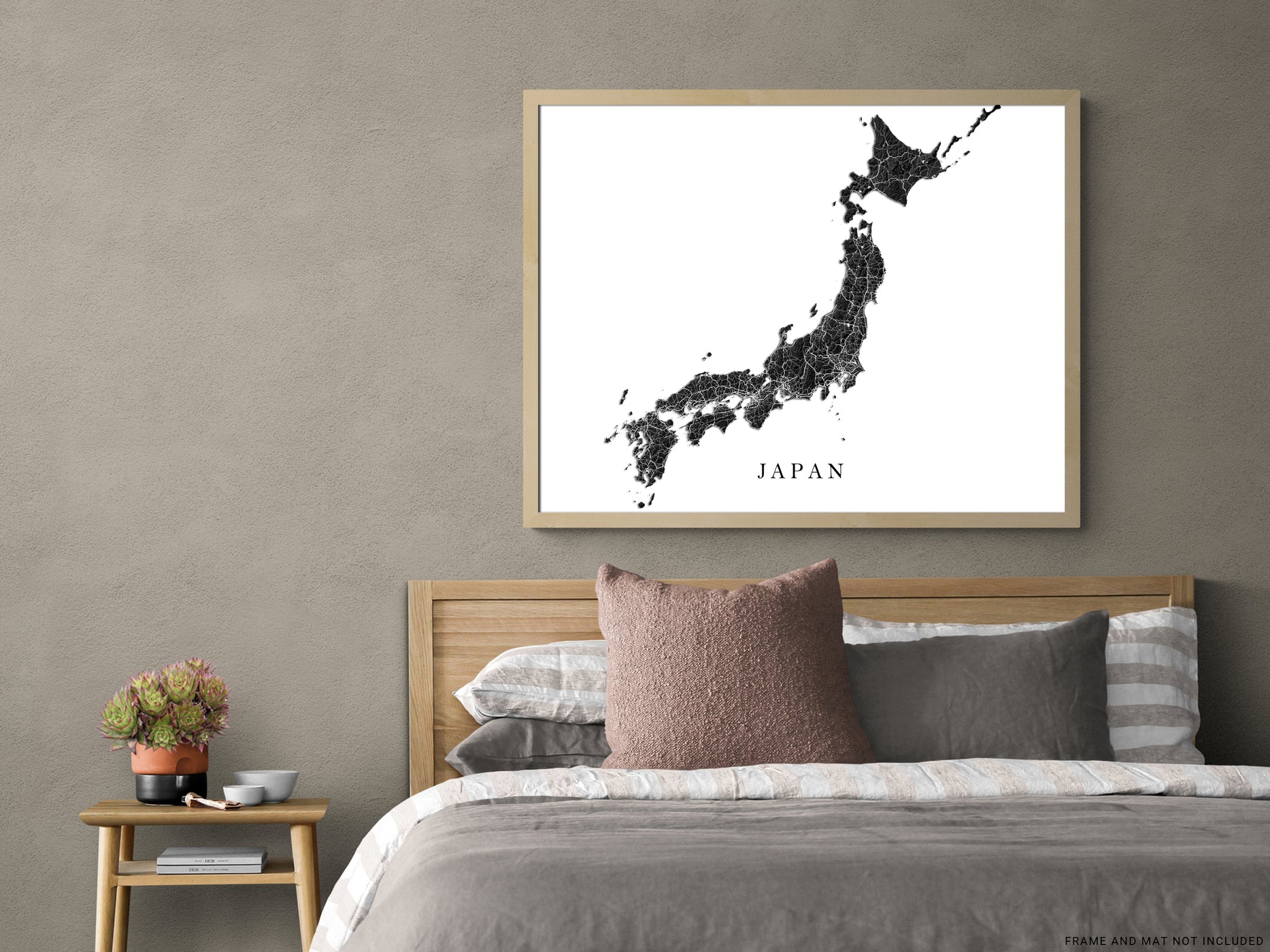 Japan Map Wall Art Print Poster, Black and White Japan Country Road Ma ...