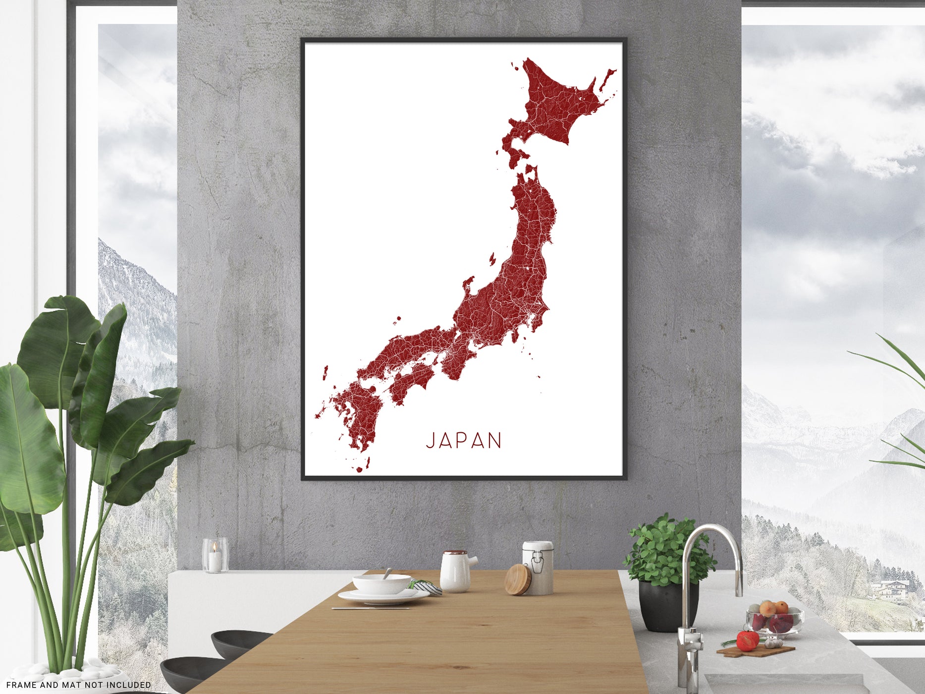 Japan Map Print Poster - Topographic Map of Japan Islands Wall Art Roa ...