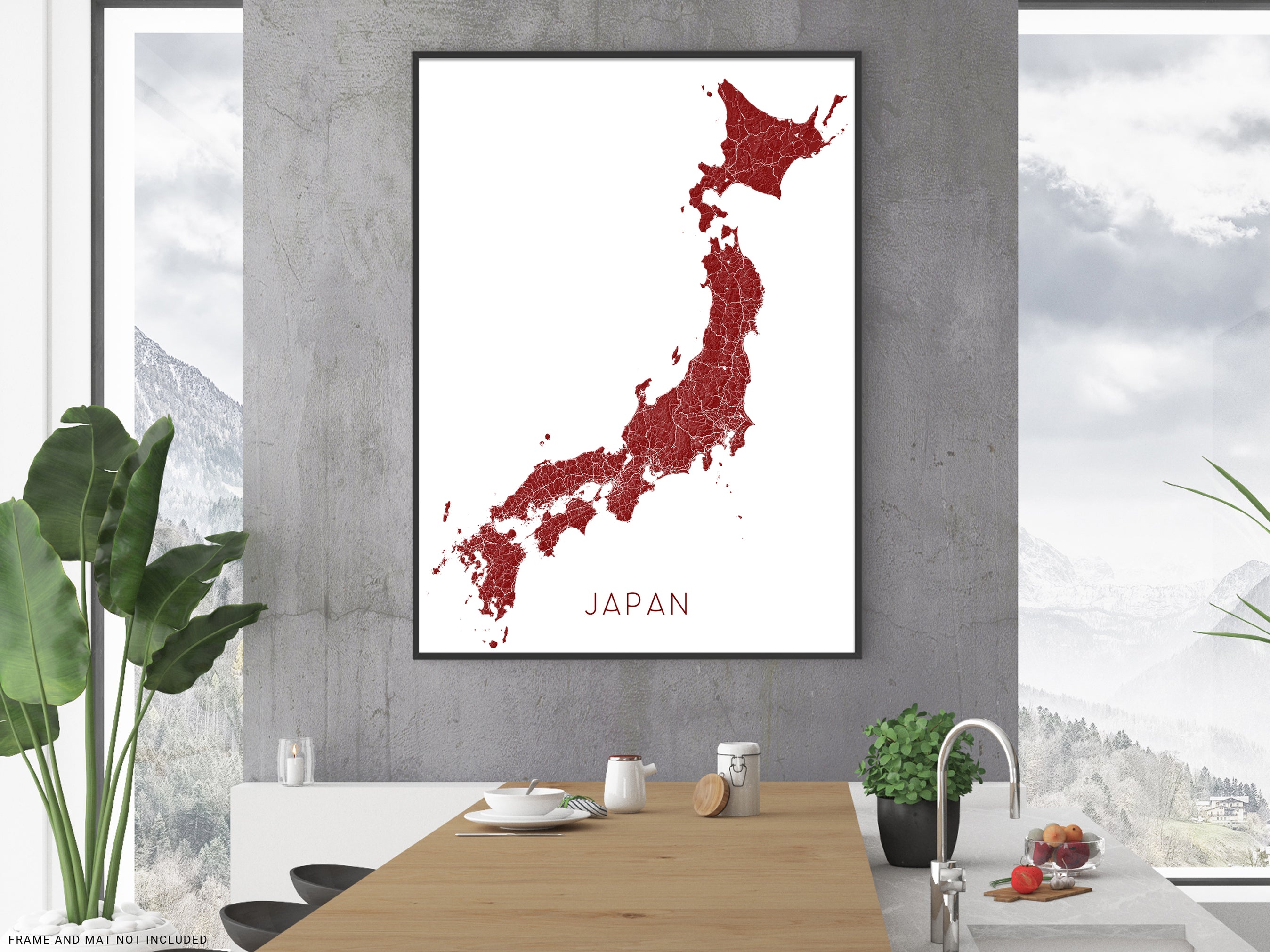 Japan Map Print Poster - Topographic Map of Japan Islands Wall Art Roa ...